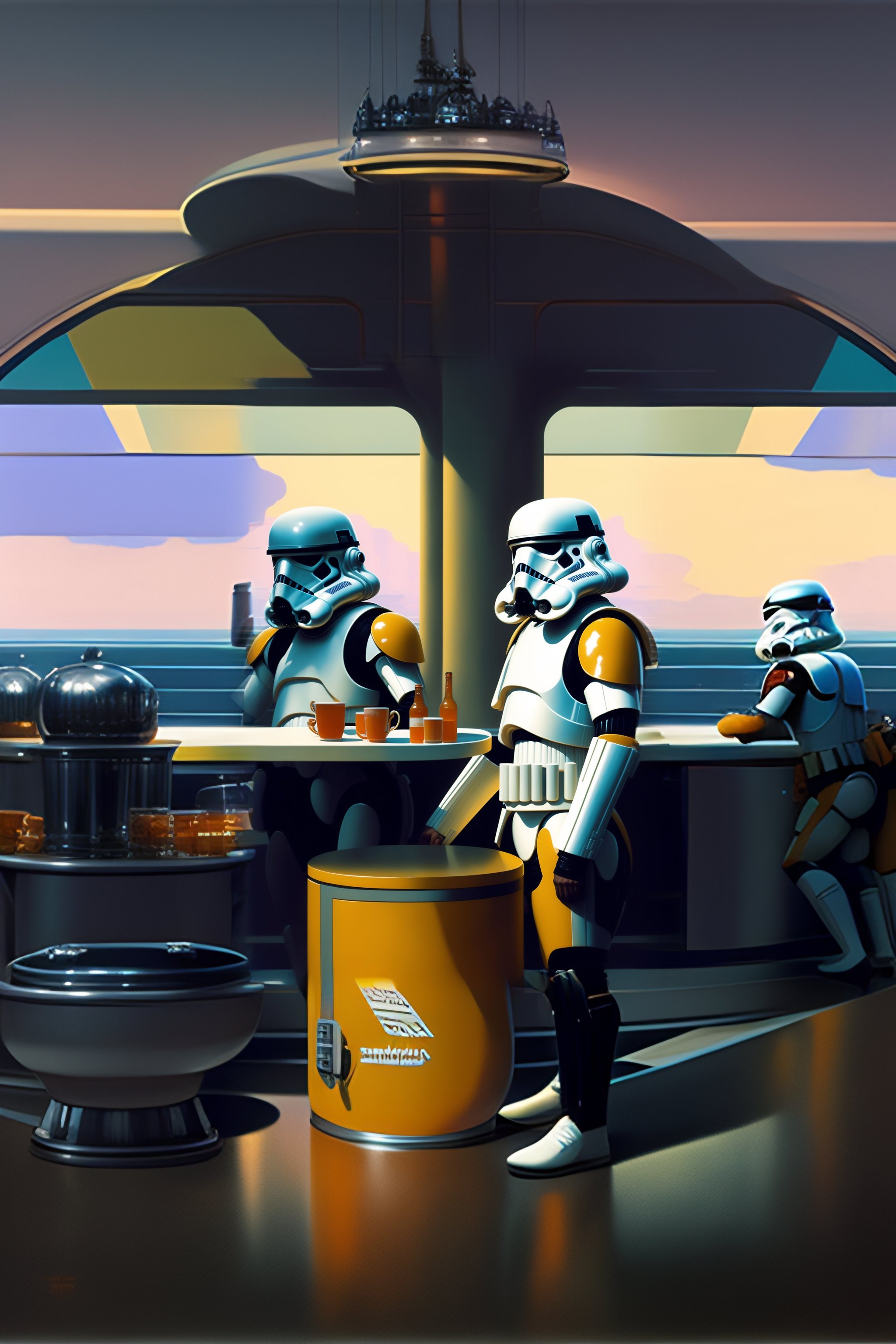 Lexica - "Stormtrooper Break Room" by Syd Mead, cold color palette ...