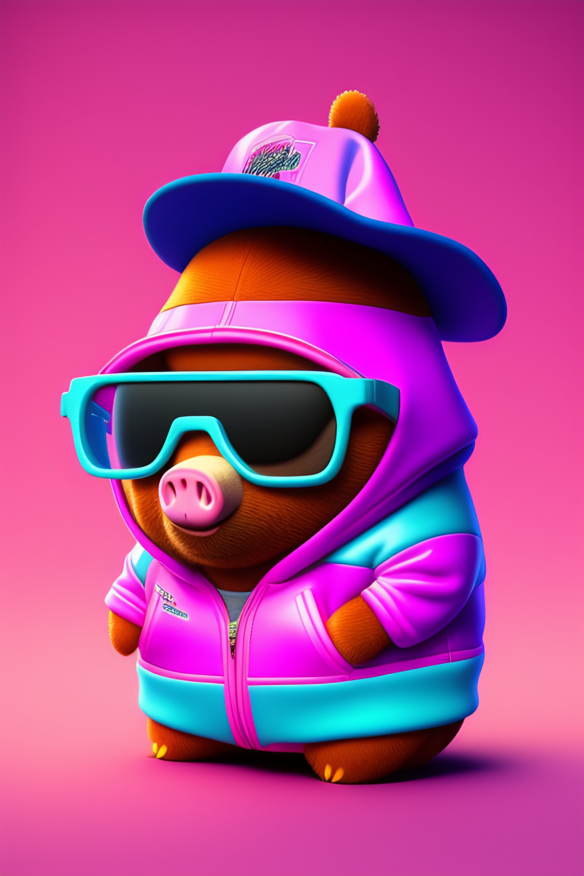 Lexica - A stuffed pig wearing a pink hoodie and glasses, graffiti art ...