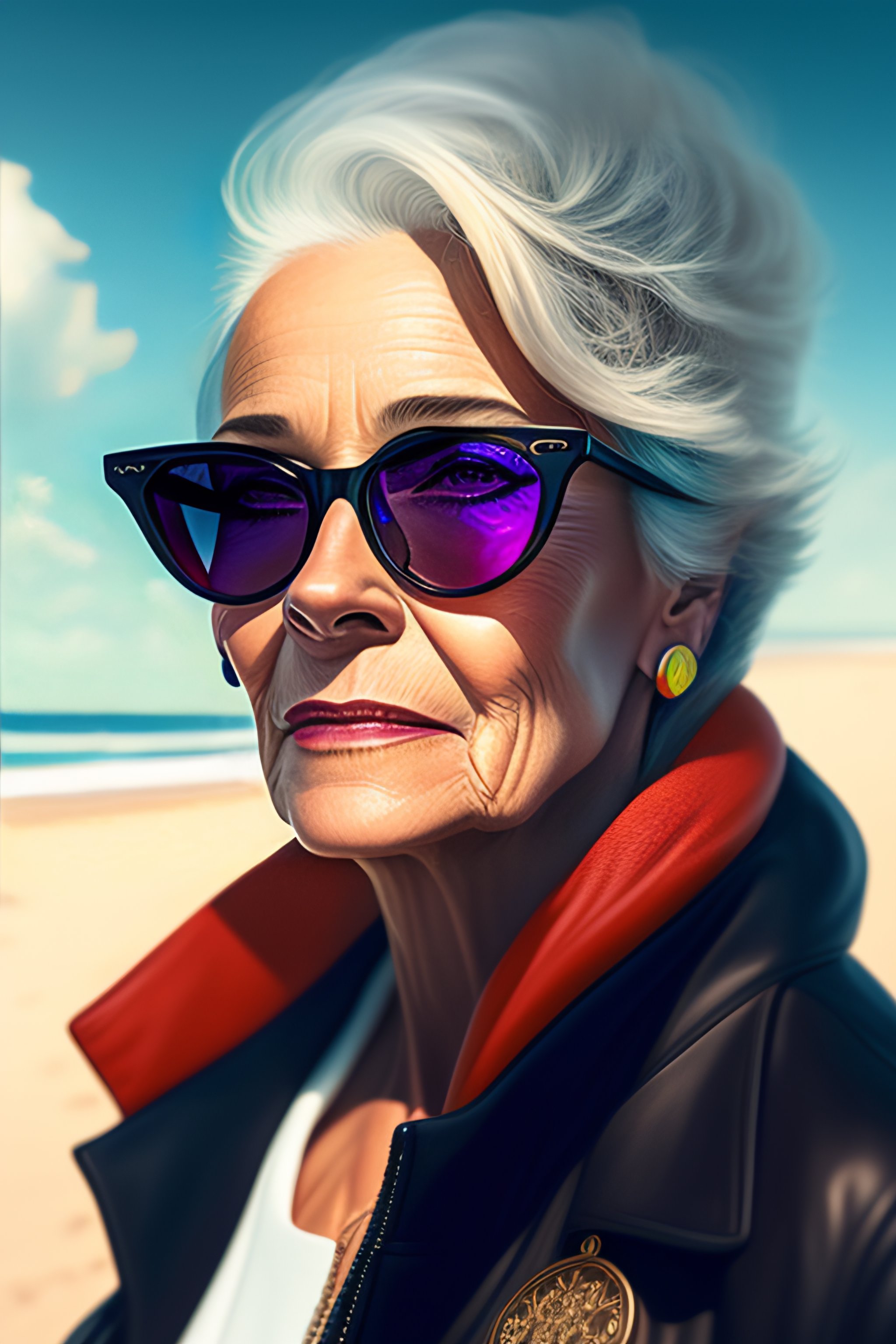 Lexica - Portrait of a cyberpunk woman in her seventies based on Robin ...