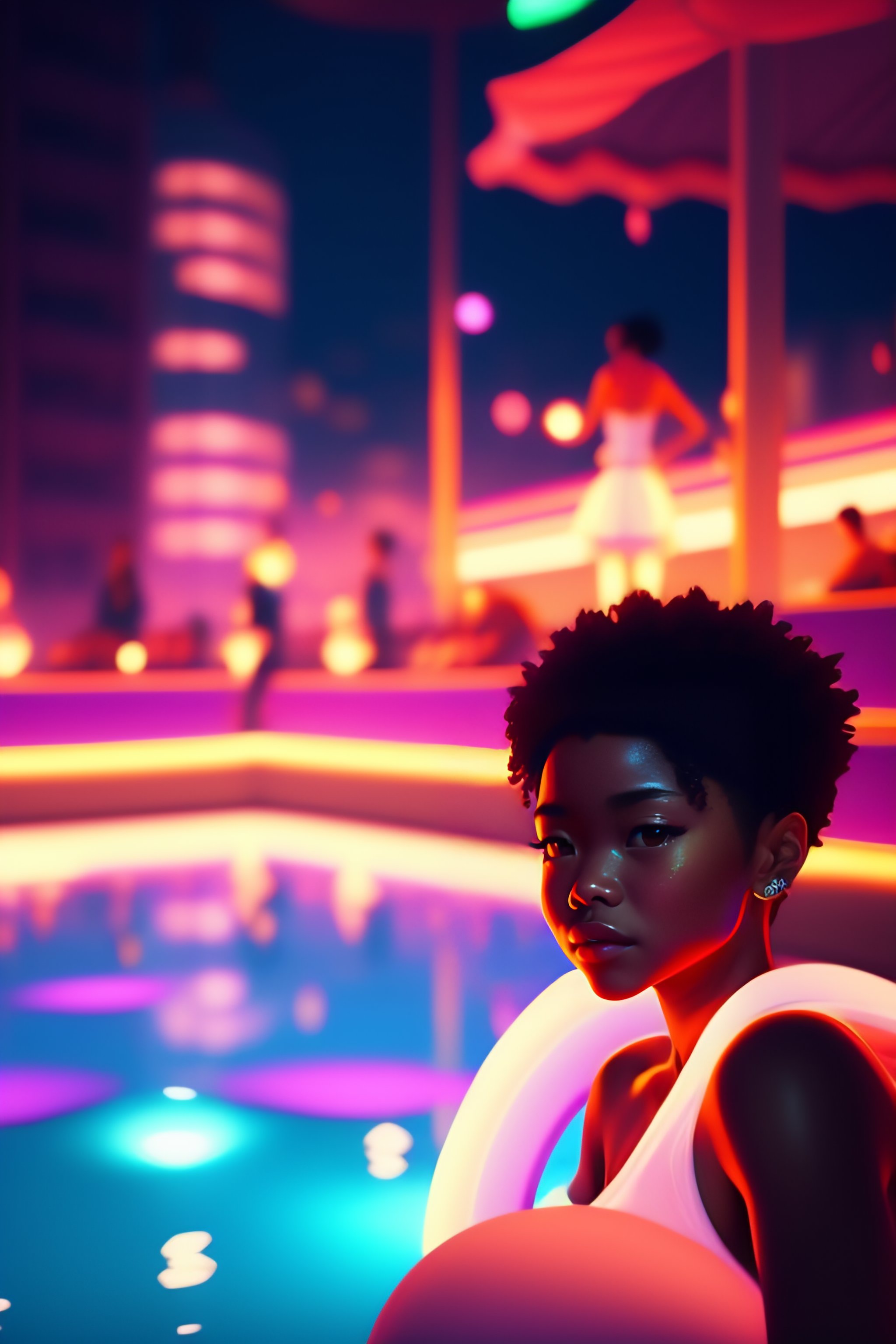 Lexica - Pool party late at night with funky music people dancing in ...