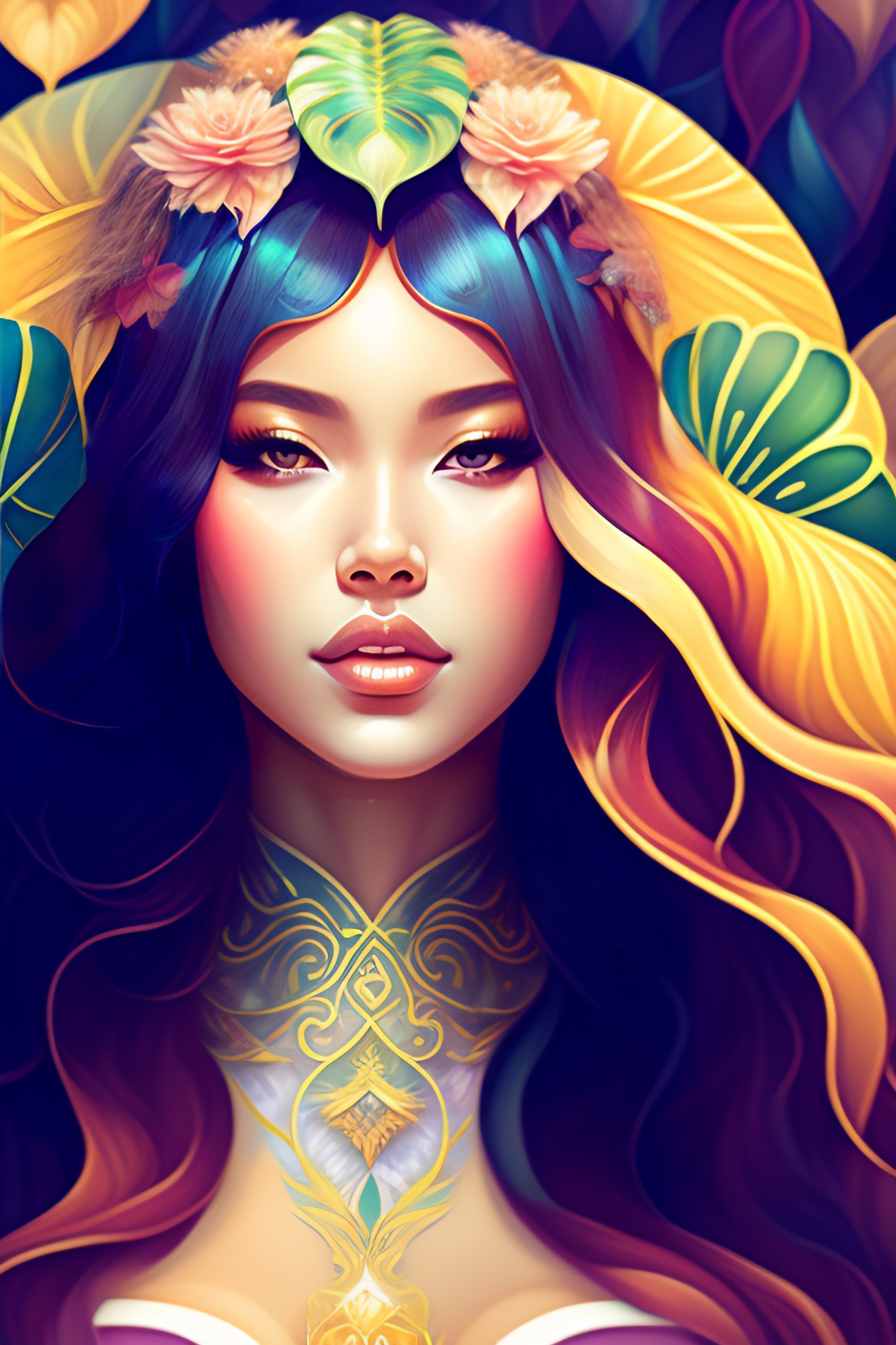 Lexica - Fashionable queen of the monstera, symmetrical face, artgerm ...