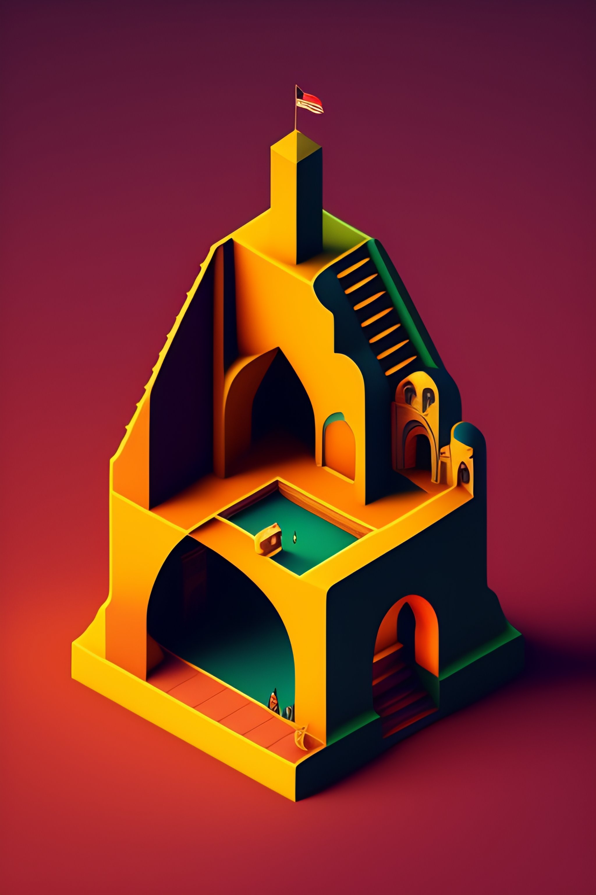 Lexica - Isometric monument valley, wes anderson