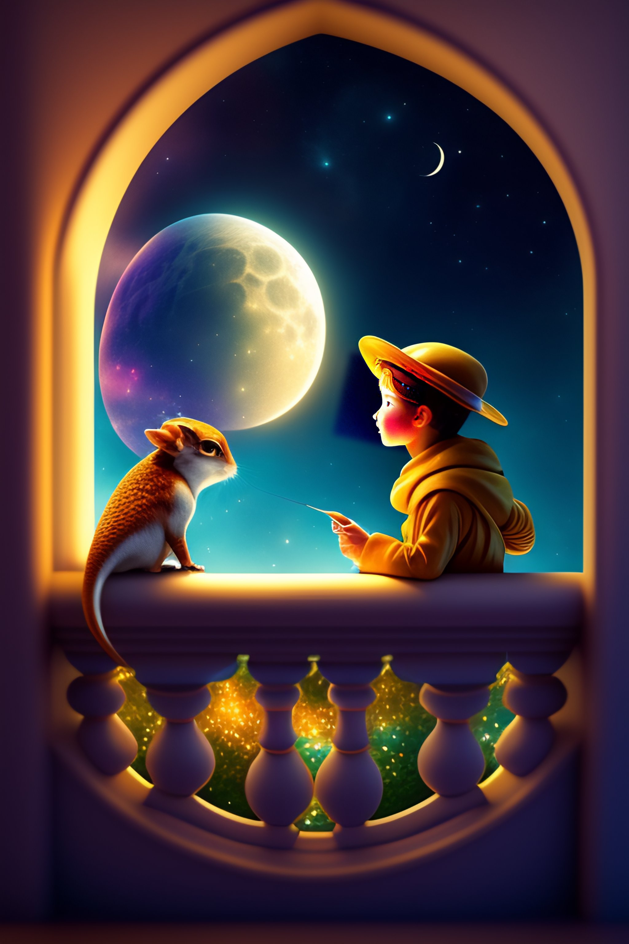 Lexica - Little prince on the balcony of his palace talking to a ...