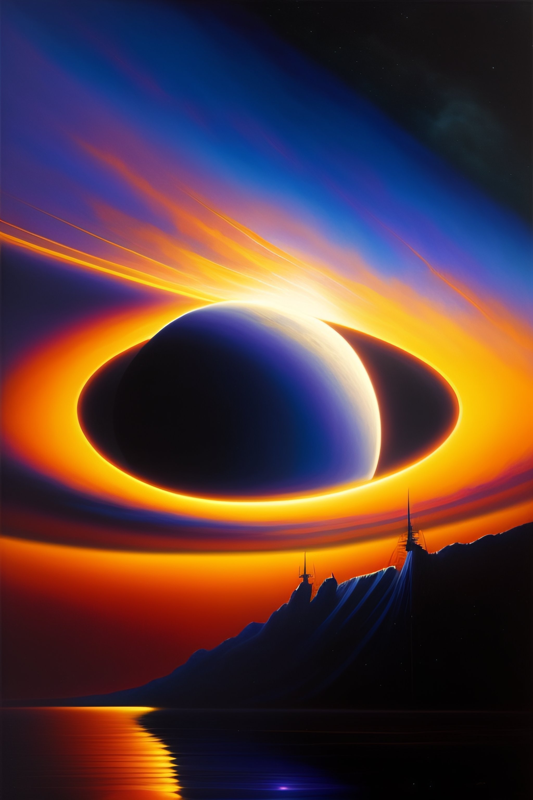 Lexica - Starship, solar eclipse, looming over the earth, painting by ...