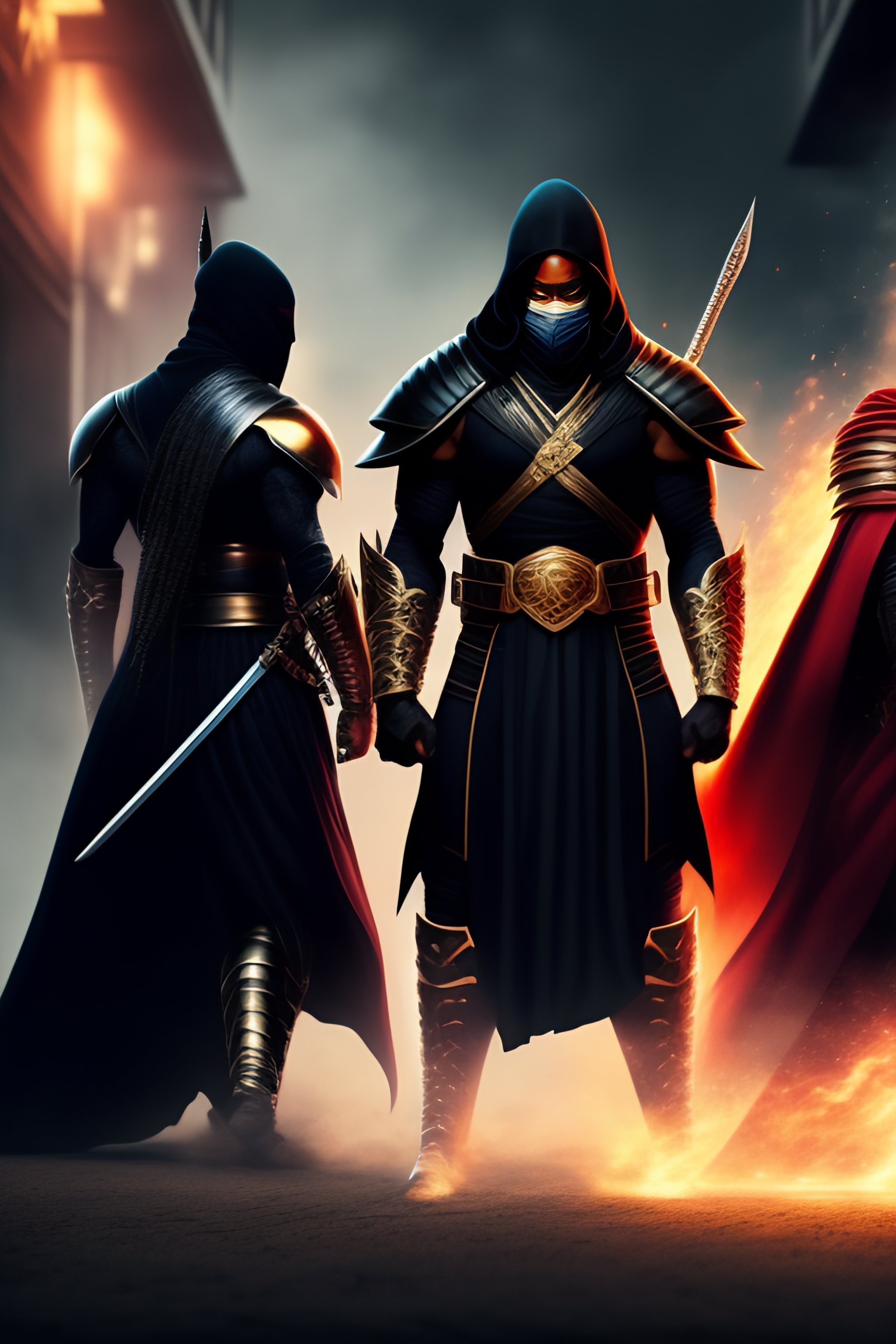 Lexica - Three Black Ninja Assassins helping their injured master to ...