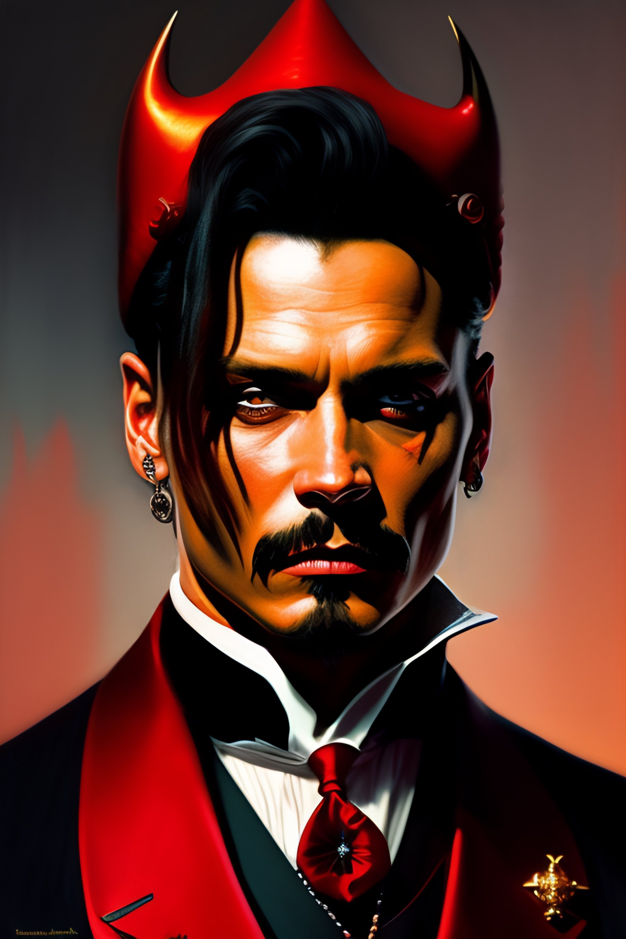 Lexica - Demonic johnny depp with red horns, painting in the style of ...