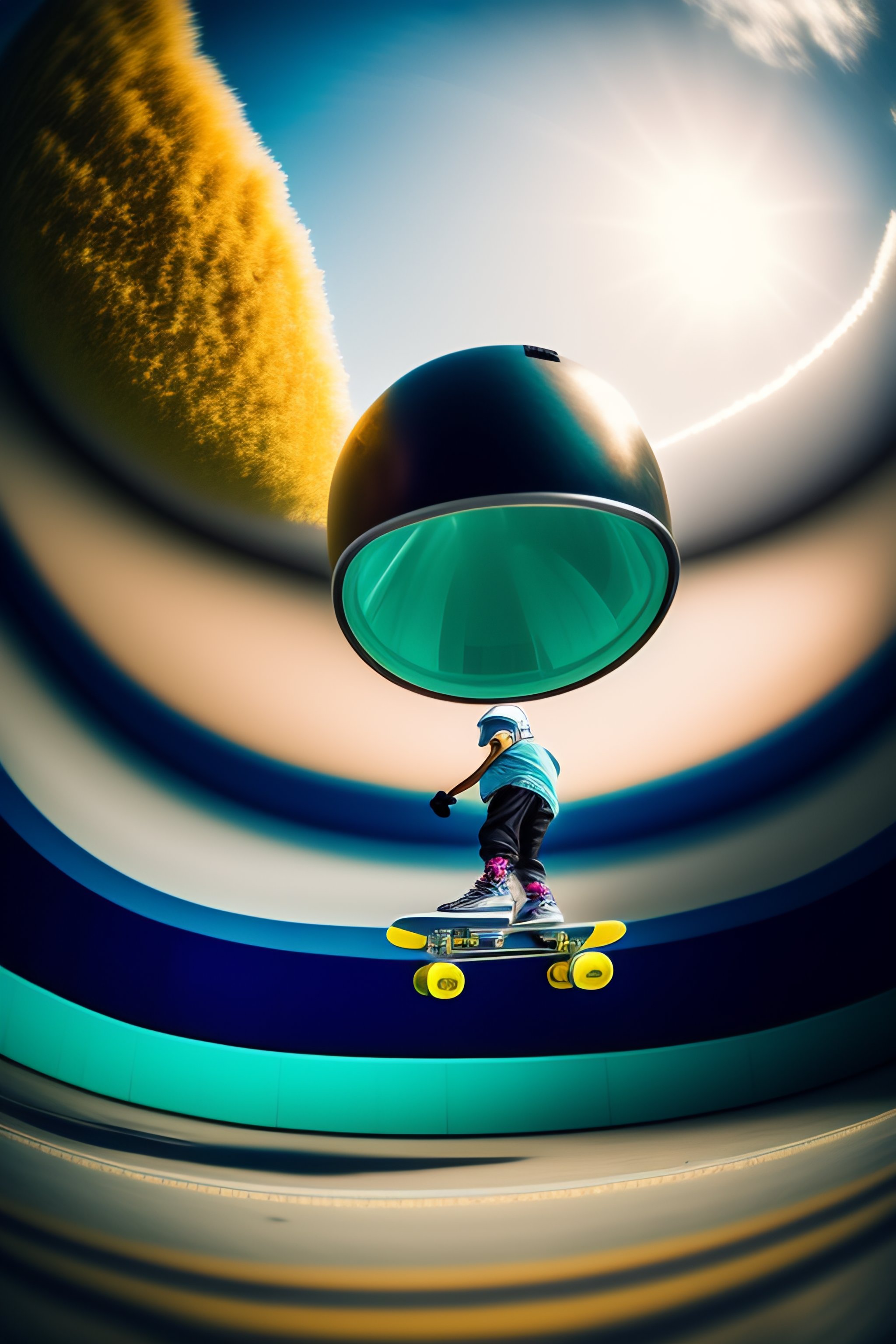 Lexica - Fish eye lens photo of spongebob skating in a highschool