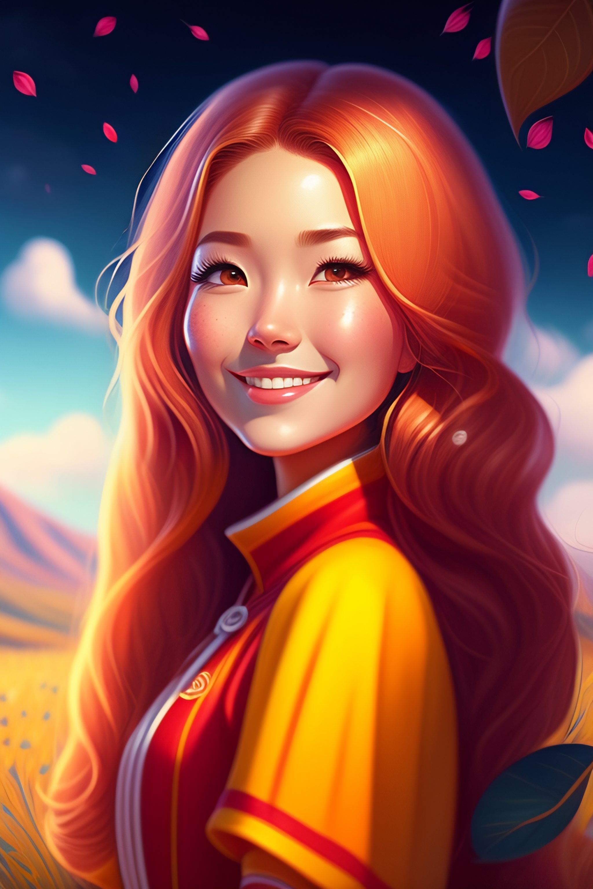 Lexica - View of gorgeous meadow with happy girl in red, animation ...