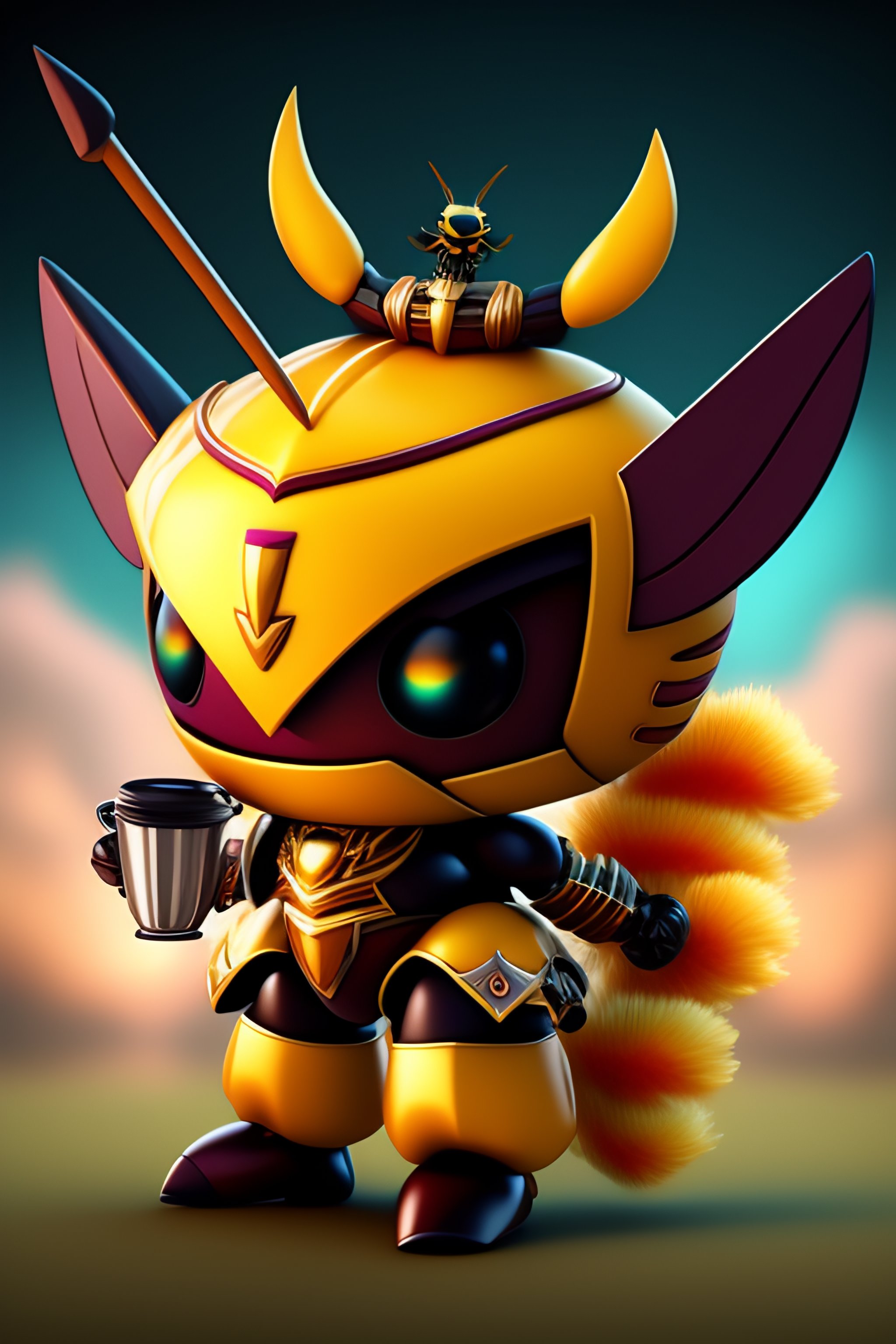 Lexica - Cartoon bee knight looks like Beedrill with a cup of coffee ...