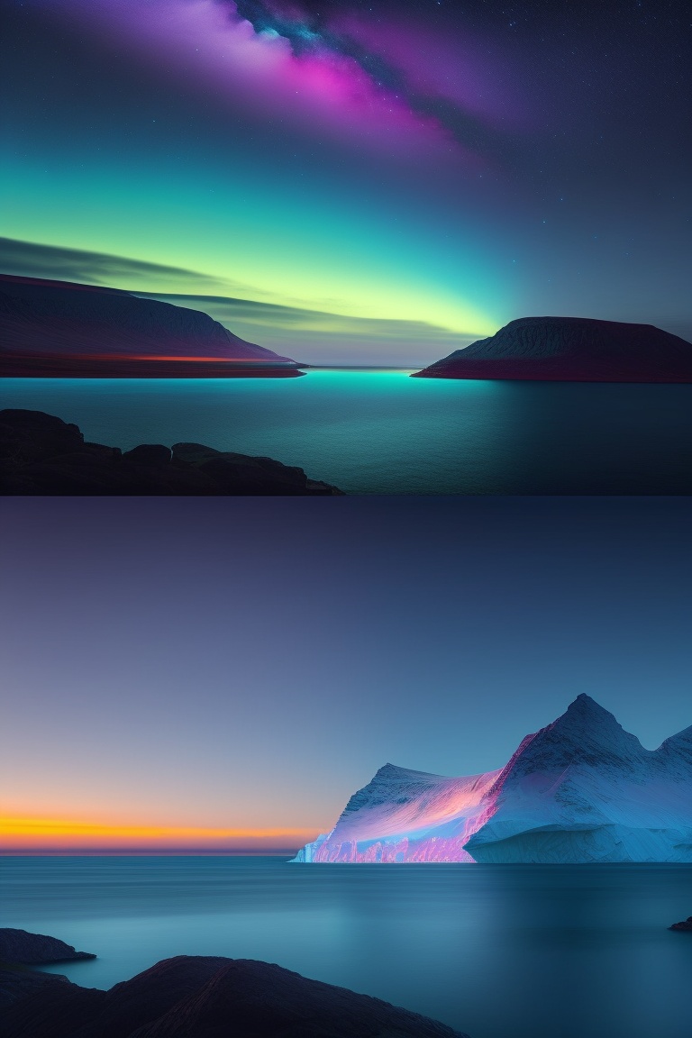 Lexica - Profile banner for open sea, Night Greenland with ocean view