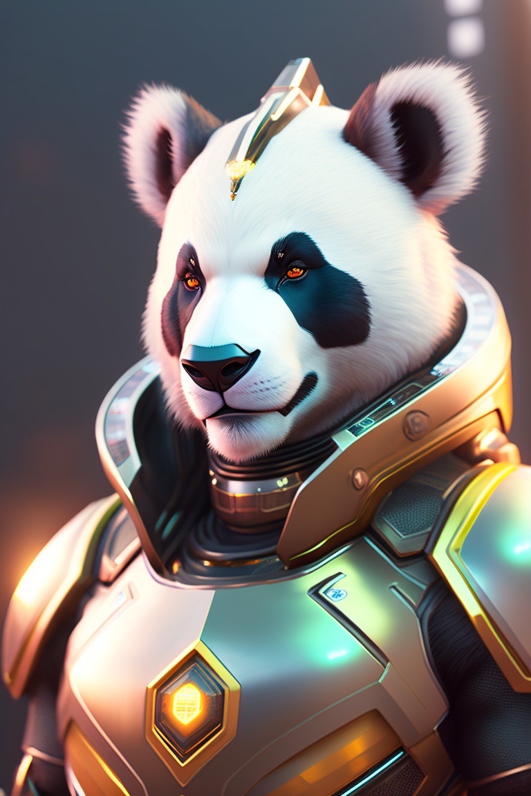 Lexica - Portrait of a cybernetic Panda with gada, gray hair fur, abs ...