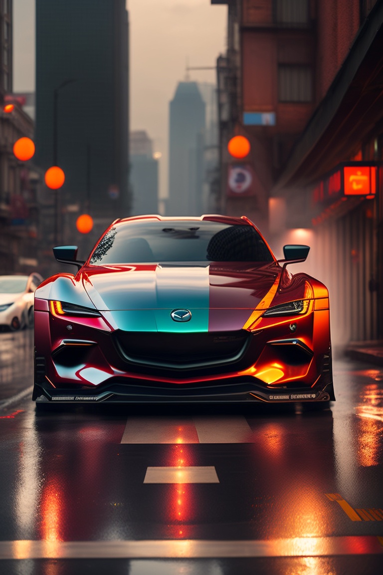 Lexica - Mazda RX8 in cyberpunk city, rainy, dark