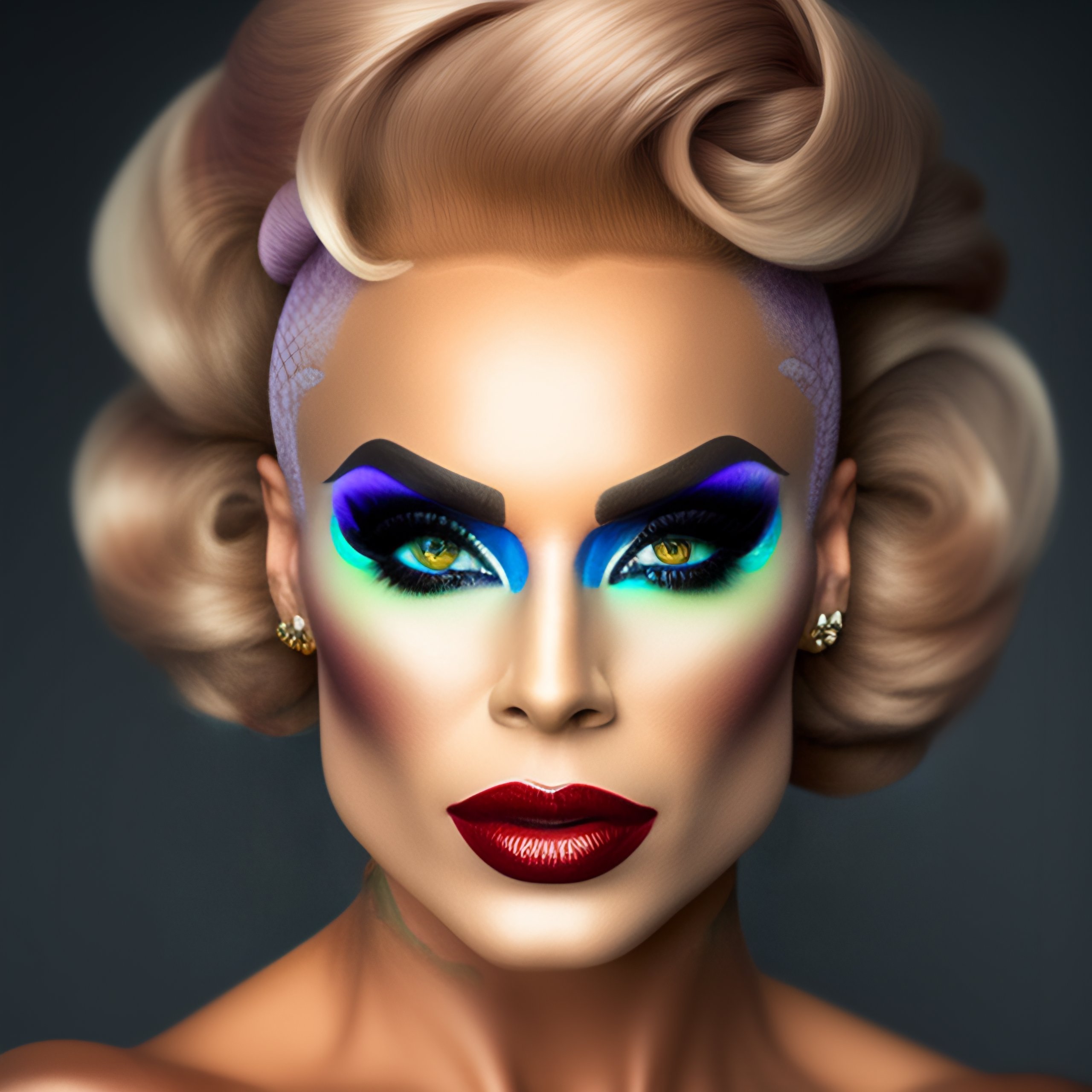 Lexica - Realistic image, a british drag artist wearing neutral makeup ...