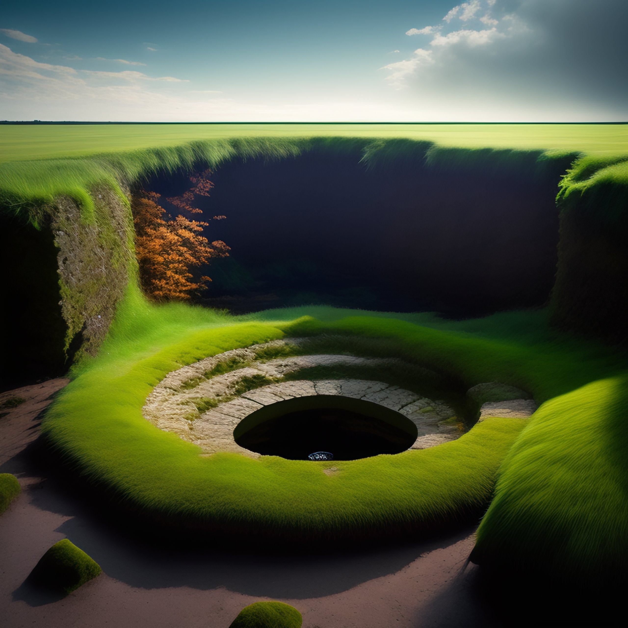 Lexica - The shot inside from under a deep well which its wall contain ...