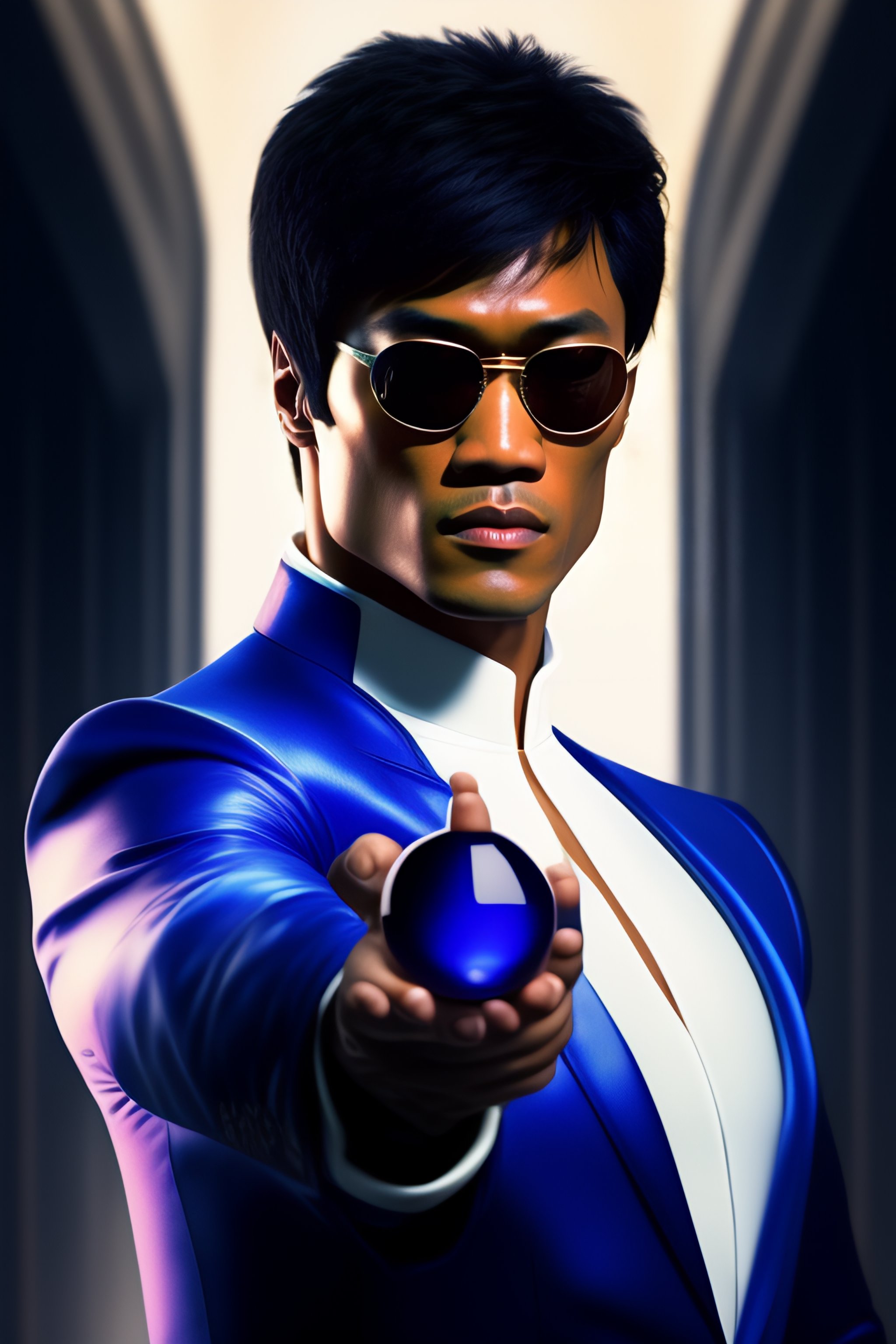 Lexica - Morpheus from the matrix but he's bruce lee, 8k, holding a ...