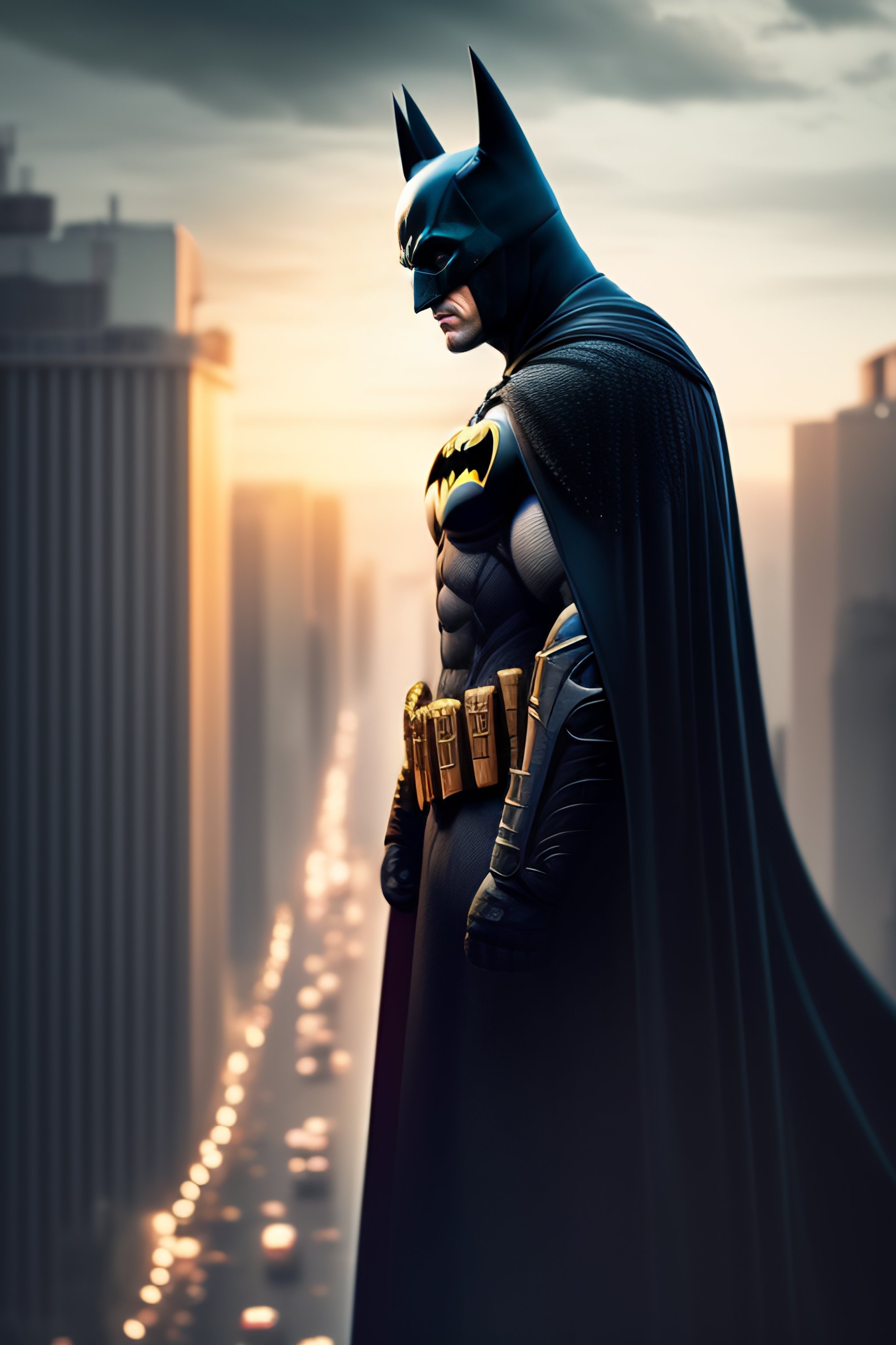 Lexica - Batman standing on rooftop looking down at street