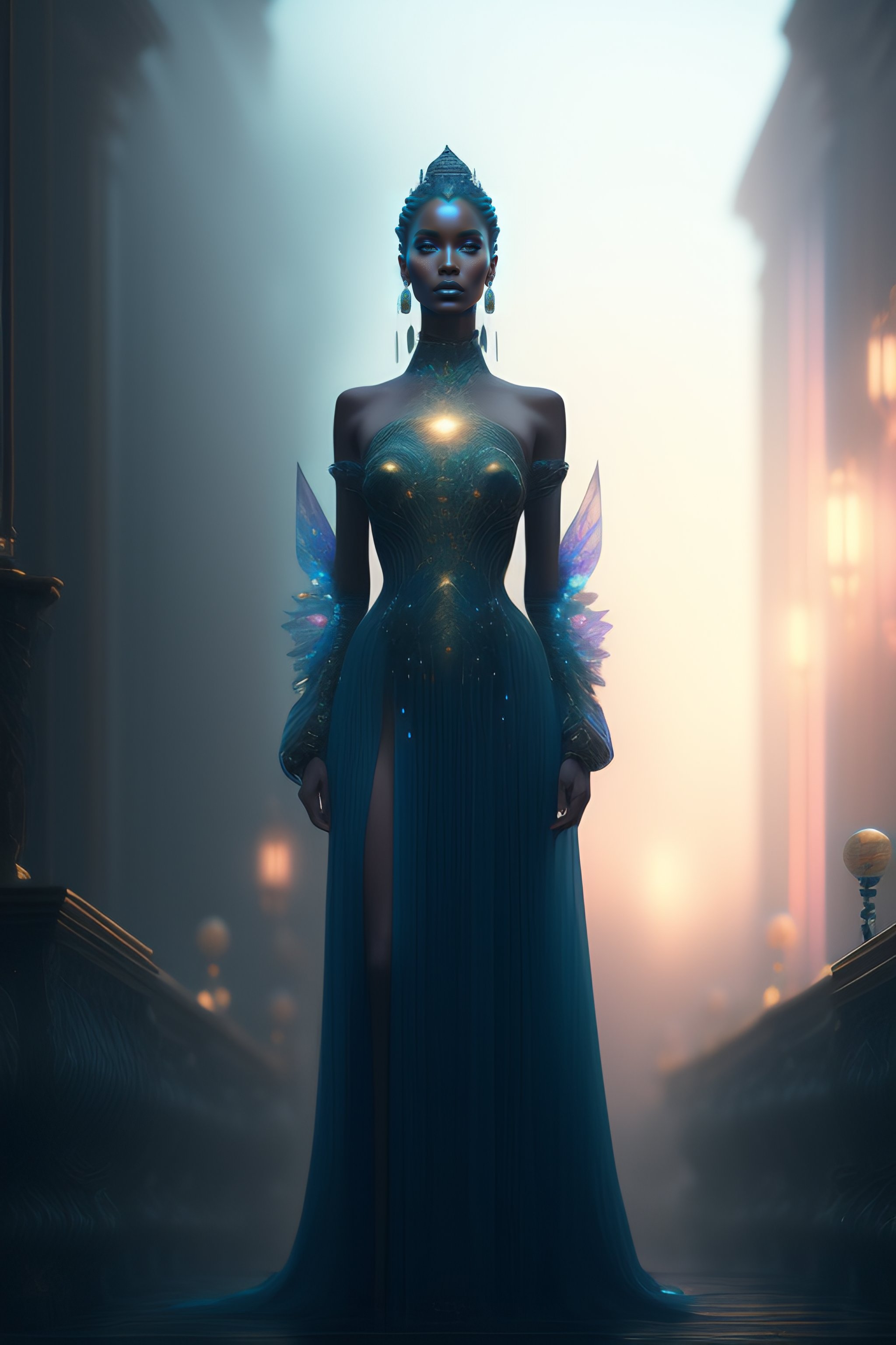 Lexica - Bioluminescent dress worn by tall dark figure in Zdzisław ...