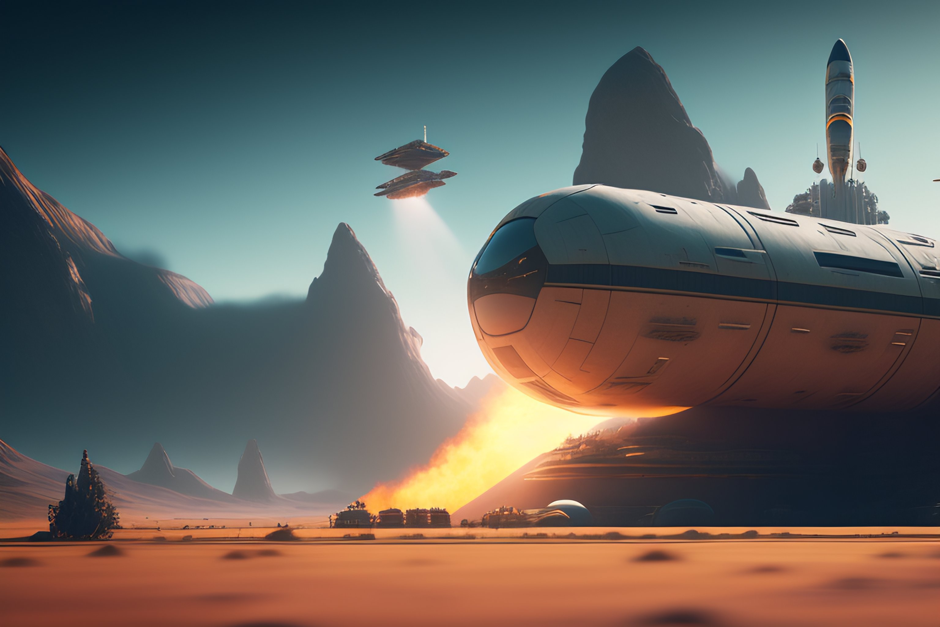 Lexica - Grey scifi space rocket, fired from launch platform, exhaust ...