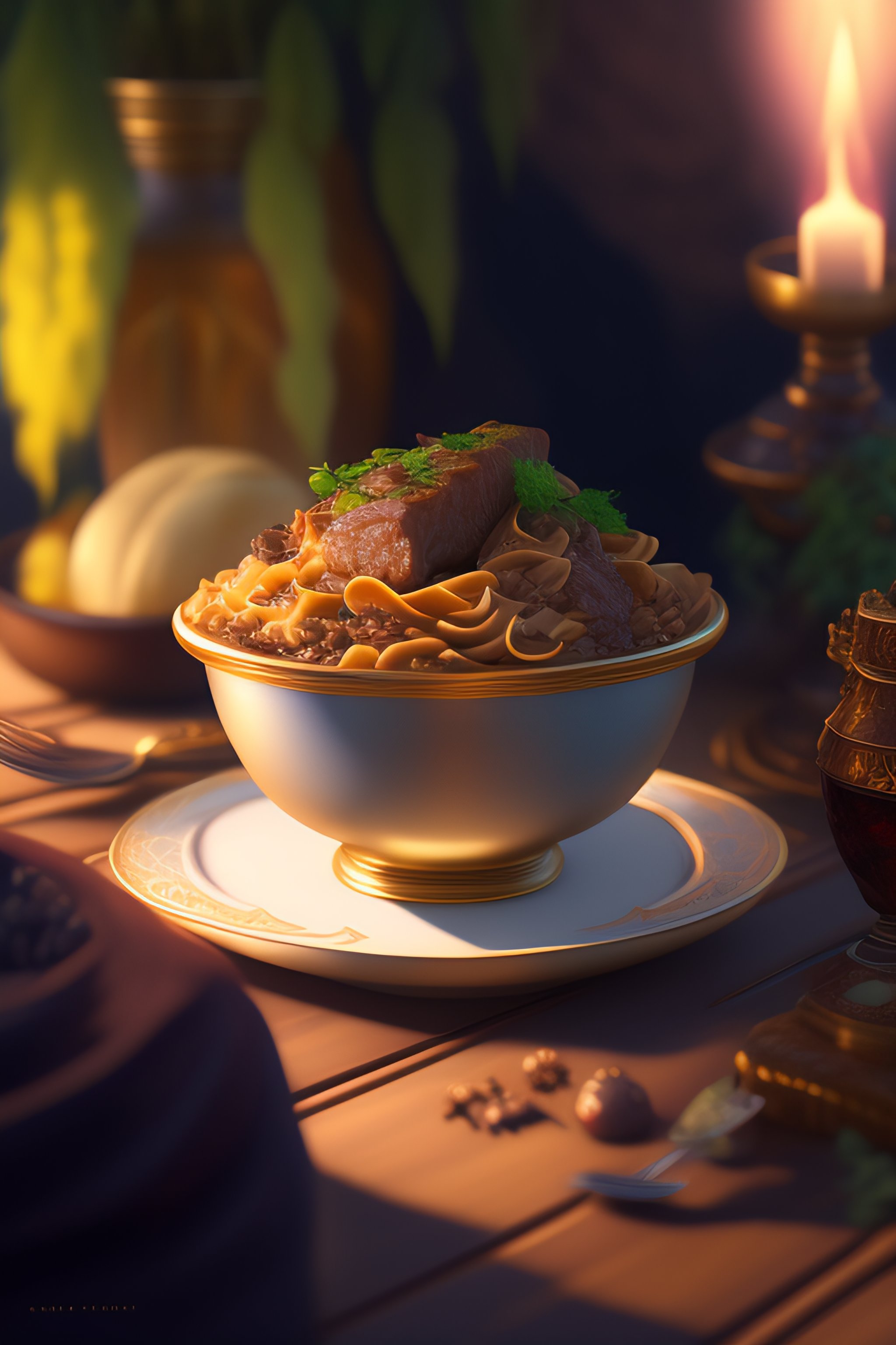 Lexica - Highly detailed bowl beef stroganoff, stephen bliss, unreal ...