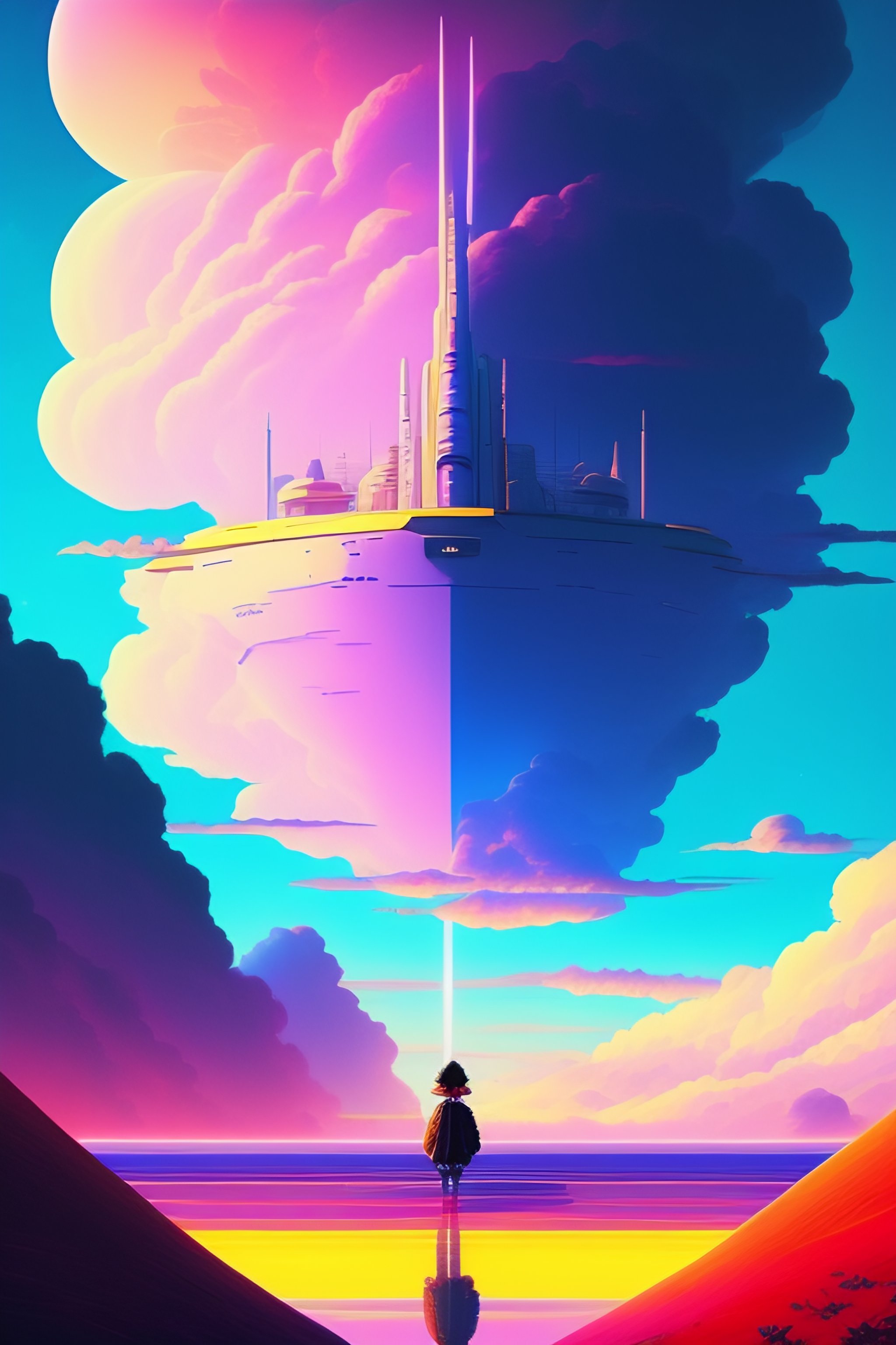 Lexica - A cloud-filled movie poster of an endless path across a ...