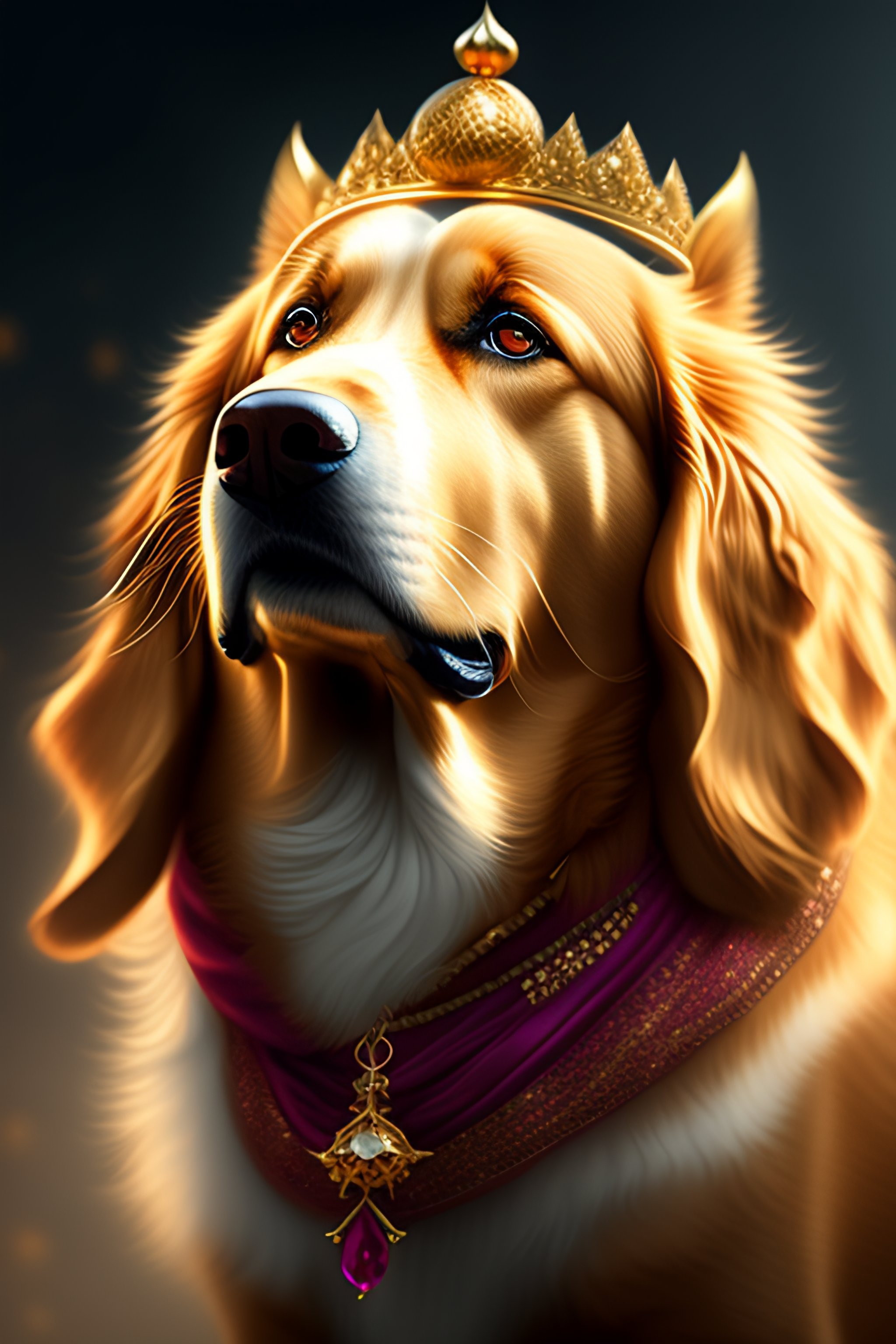 Lexica - A Golden Retriever Dog with jeweled crown, gemstone, by greg ...