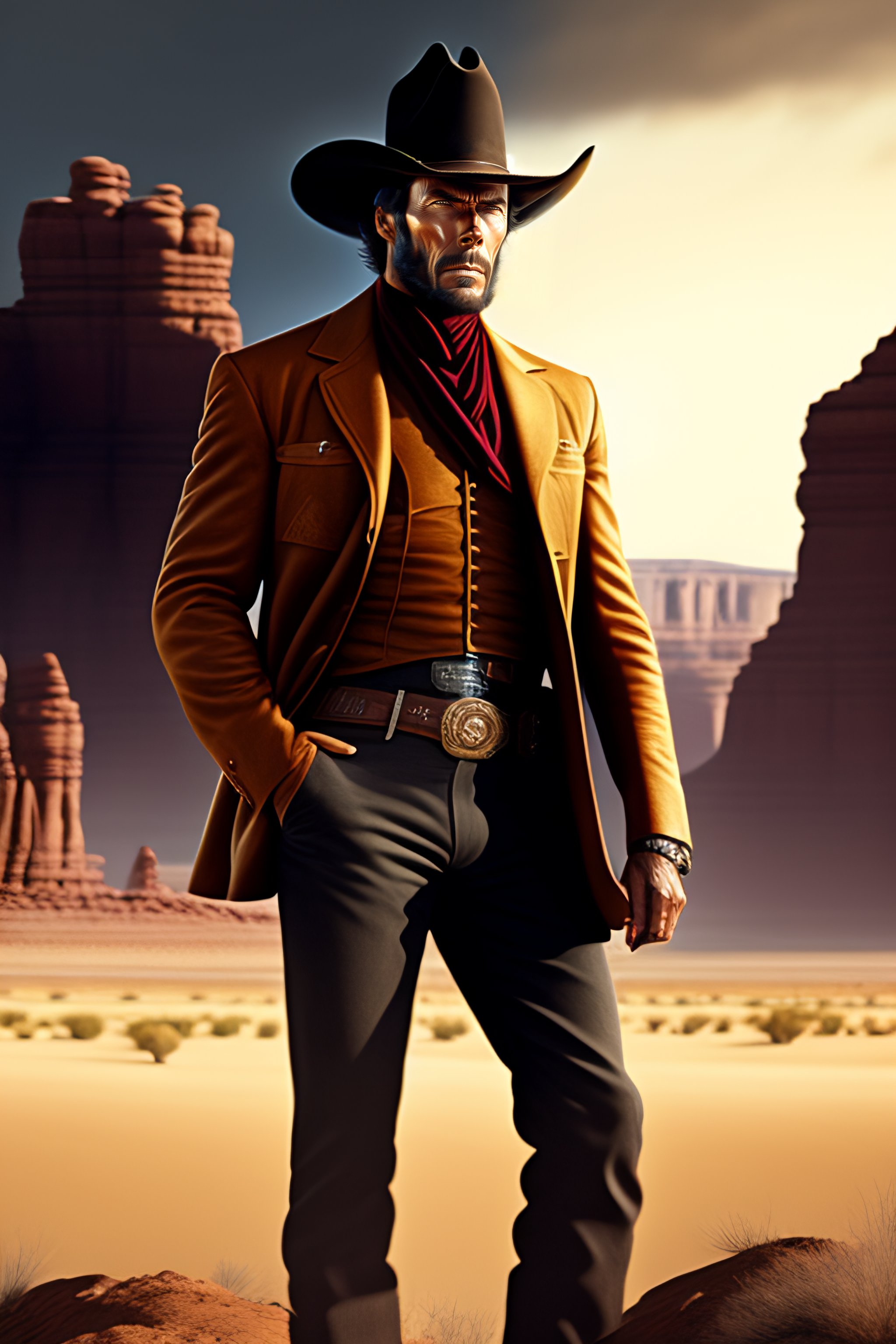 Lexica - Portrait shot of clint eastwood western cowboy firing revolver ...