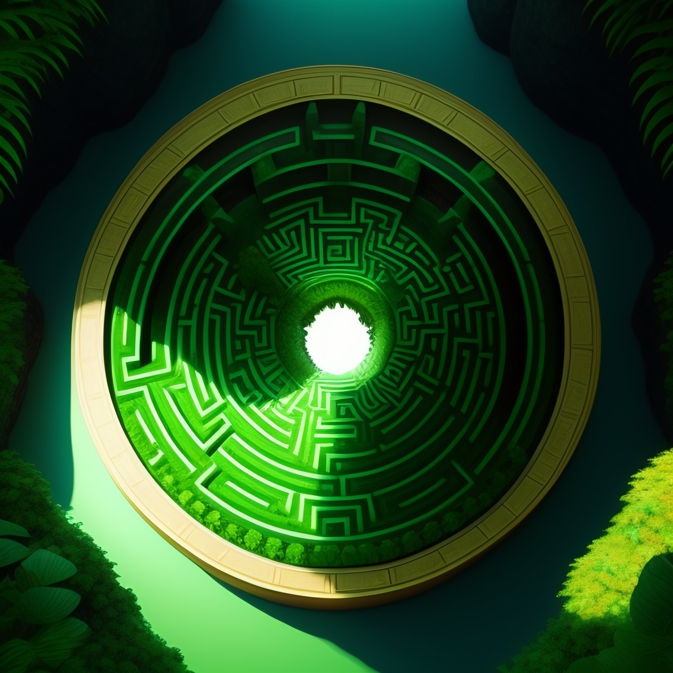 Lexica - Infinite emerald maze in a jungle canyon, labyrinth from above ...