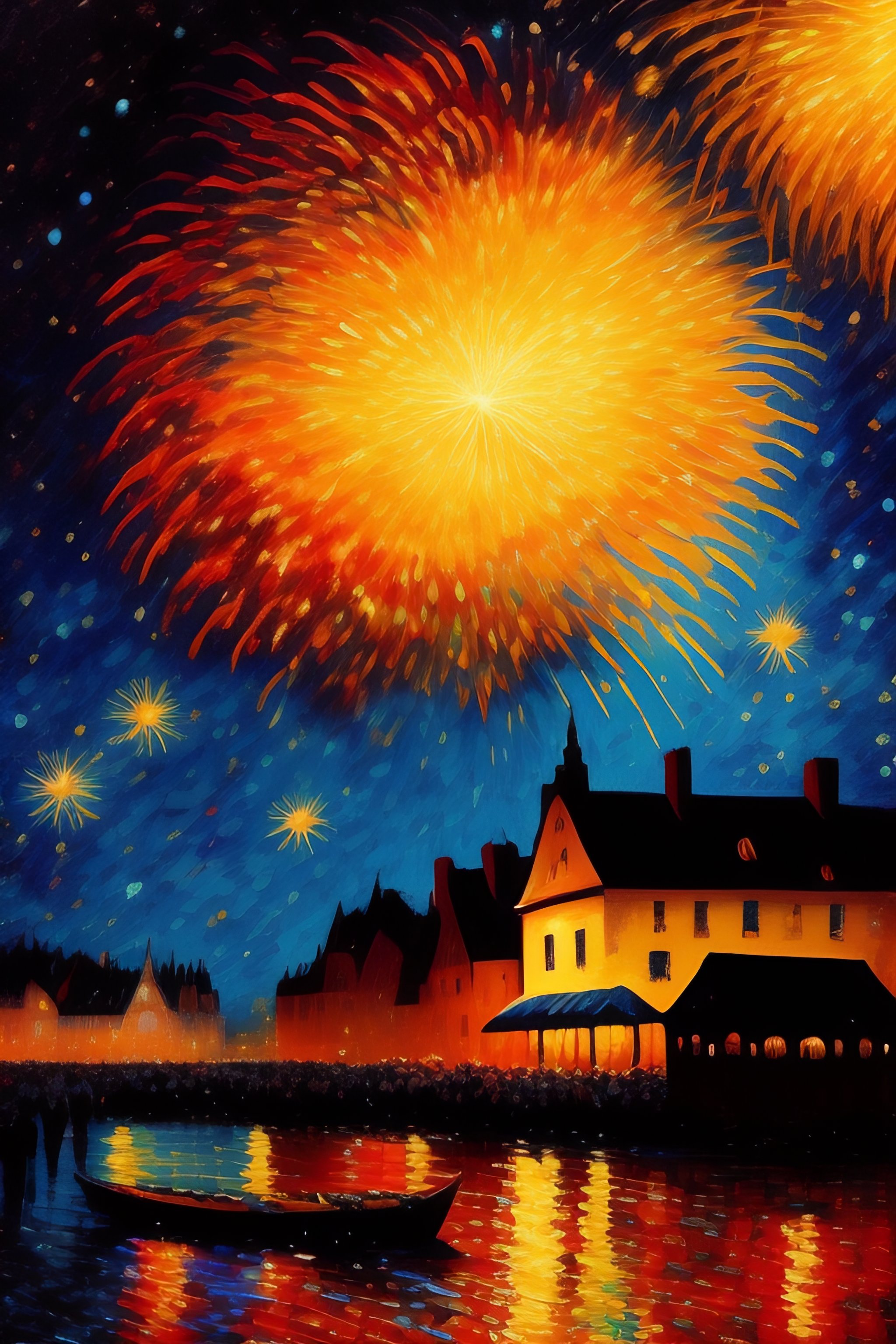 Lexica - Van Gogh style "Celebrating new year" in a smaller city ...