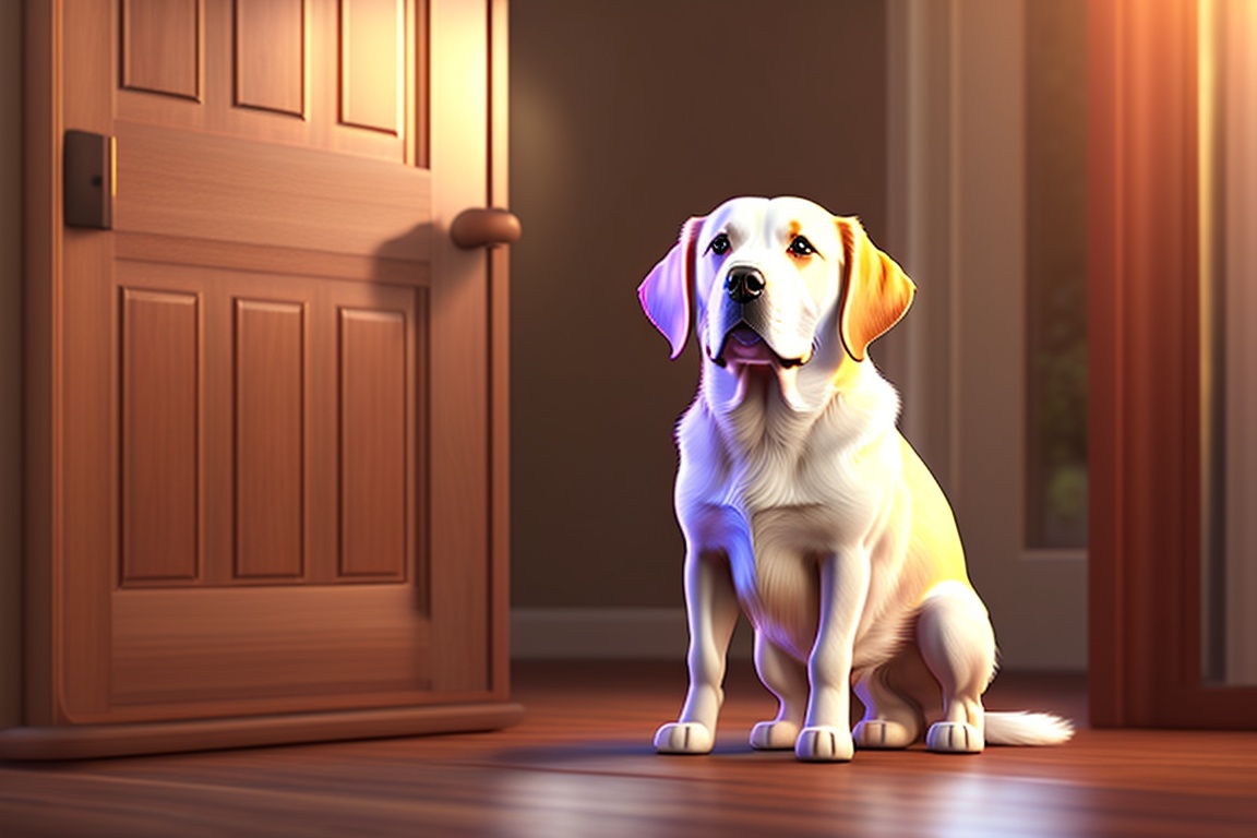 Lexica - A Labrador dog with white air, brown eyes seated near door and ...