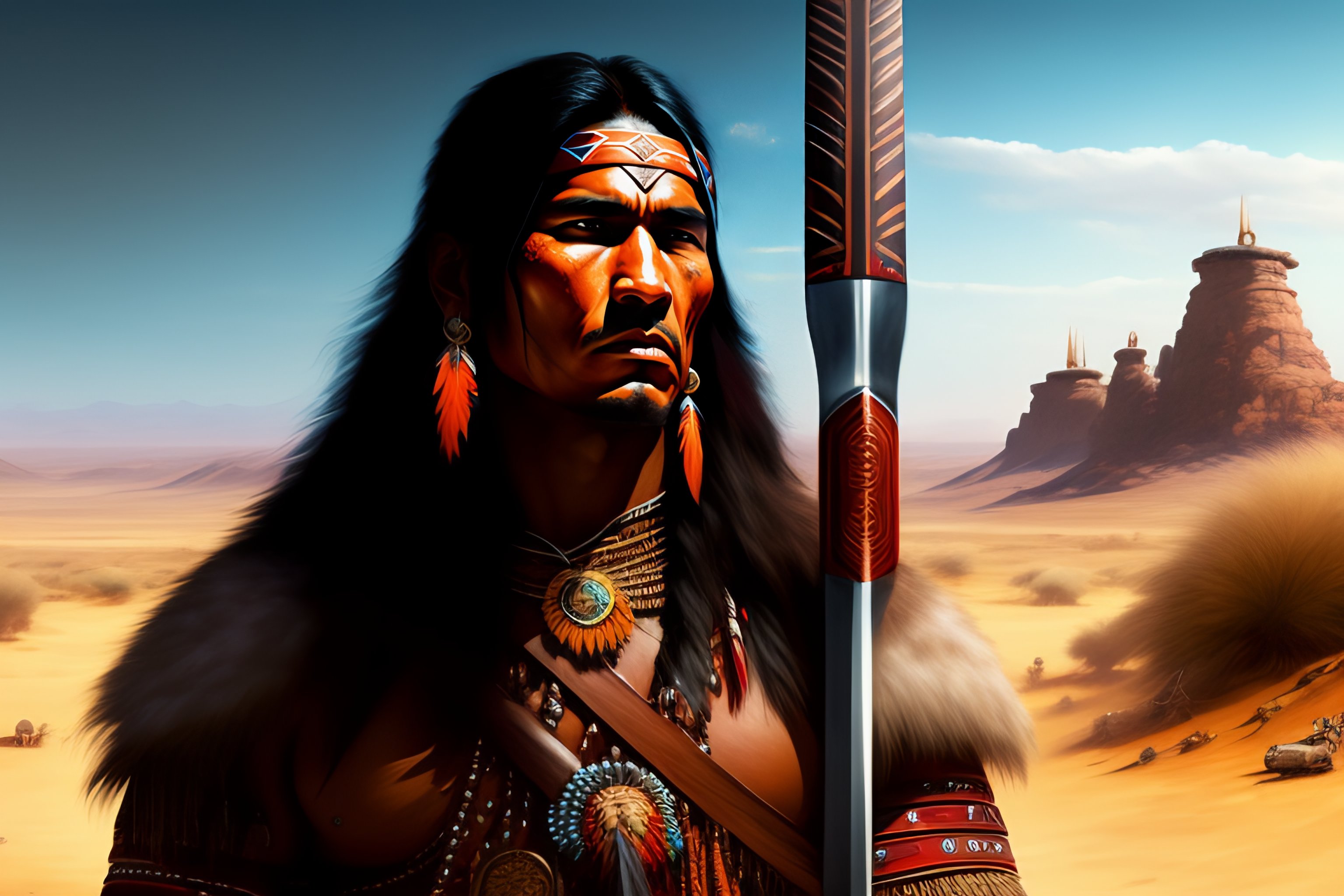 Lexica - Native American indigenous warrior, holding an steel Axe ...