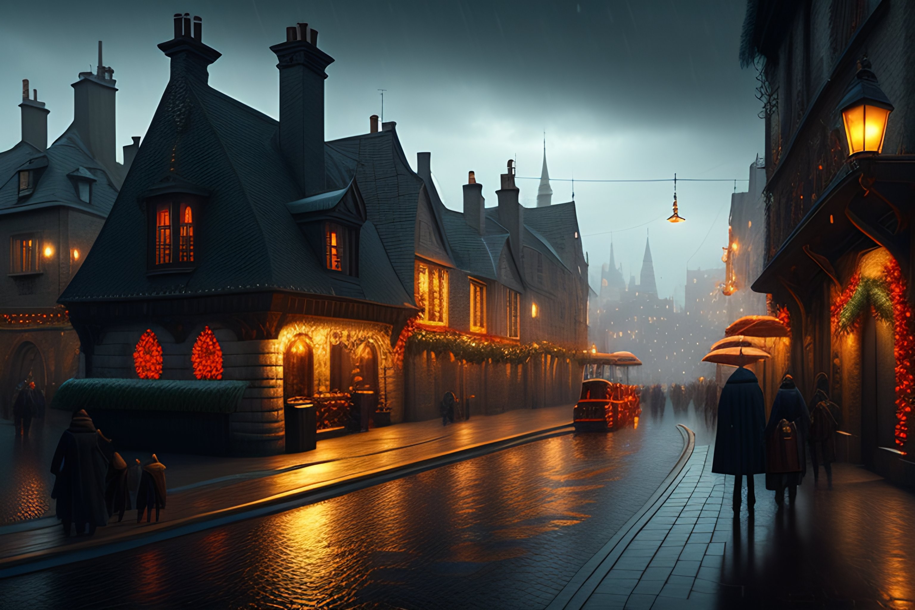 Lexica - An ultra detailed matte desaturated painting of thetown of ...