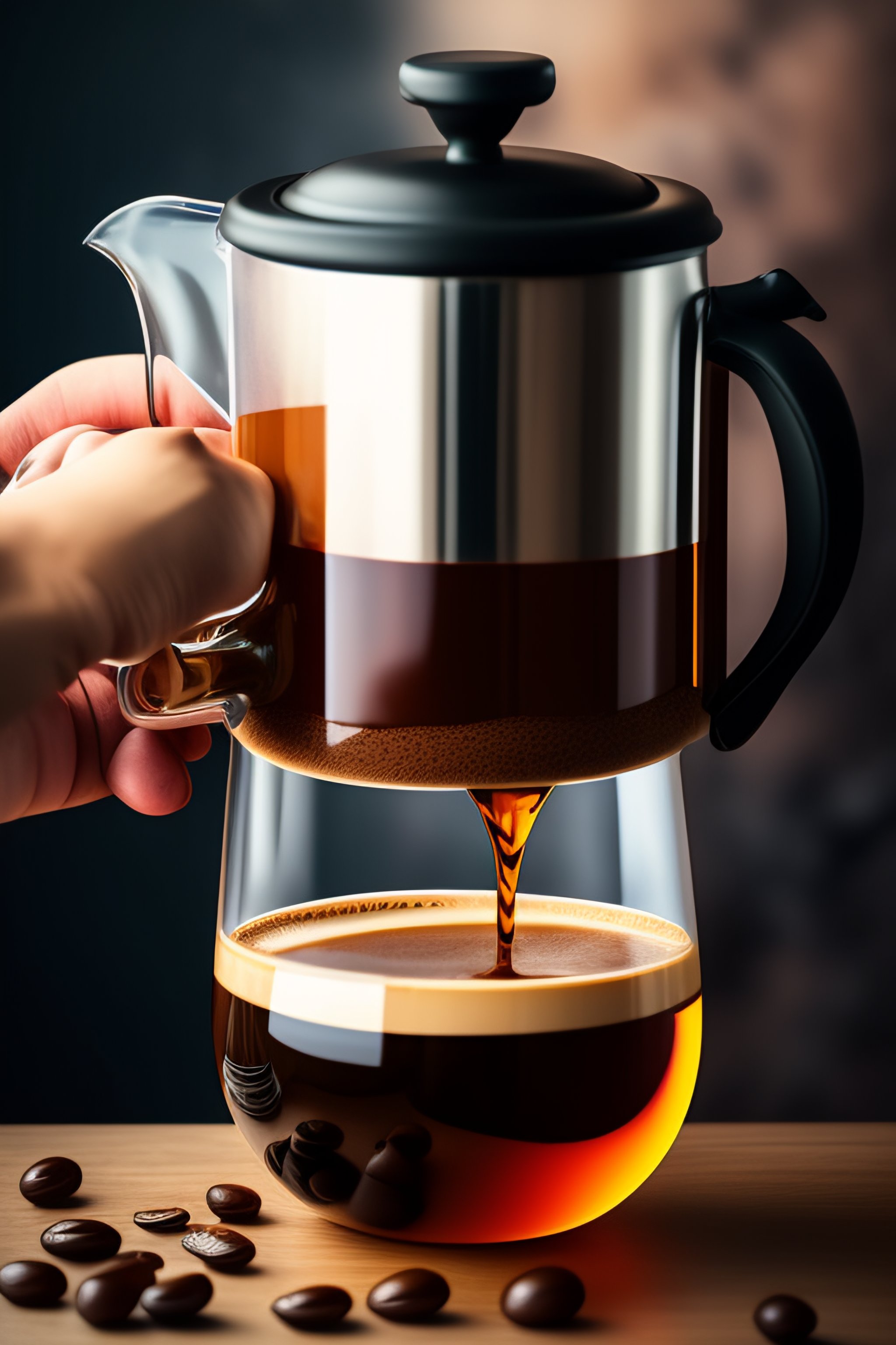 Lexica - A hand holding a coffee pot pours the coffee beans from the ...