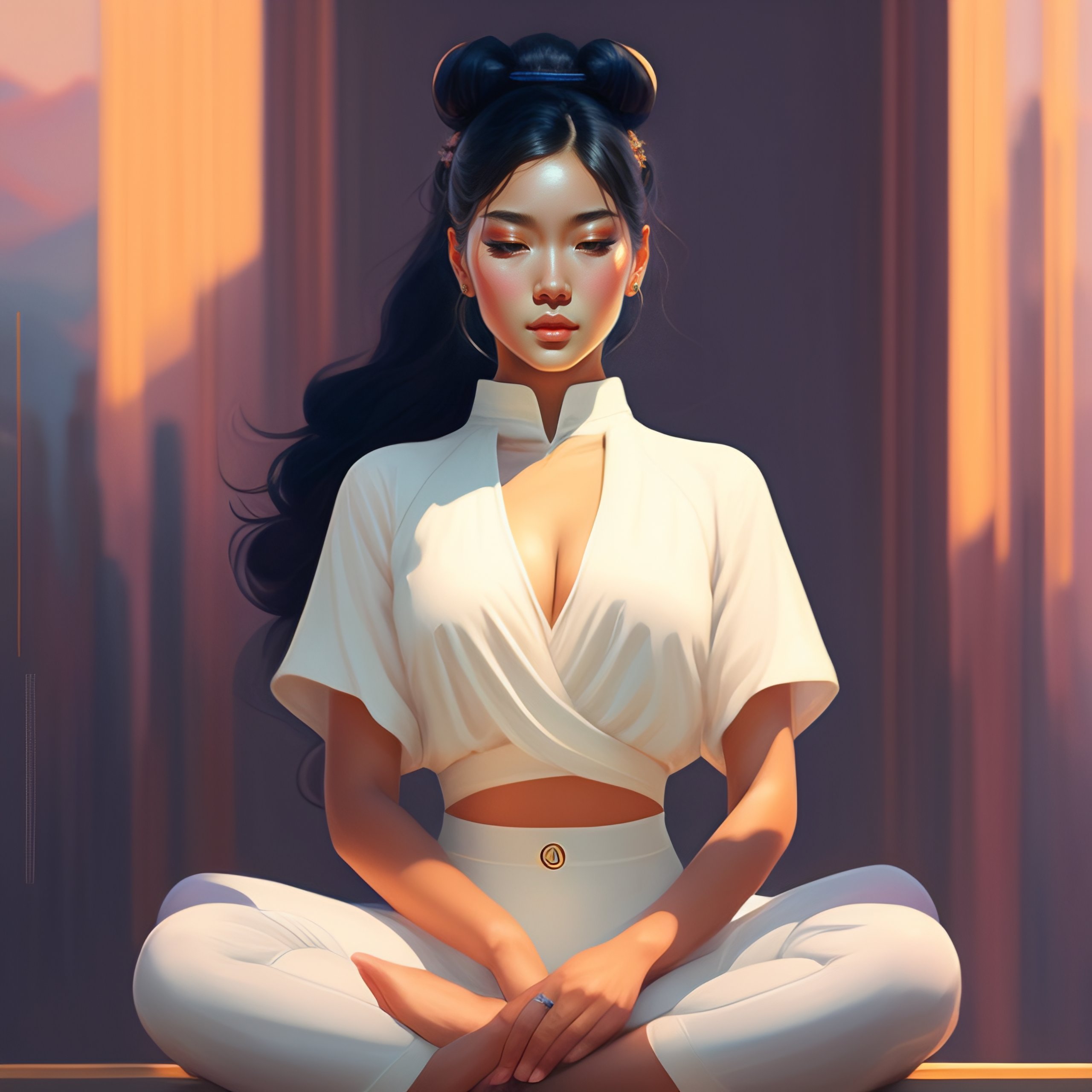 Lexica - Elegant girl in yoga outfit, sitting meditation, close eyes, white background, cute ...