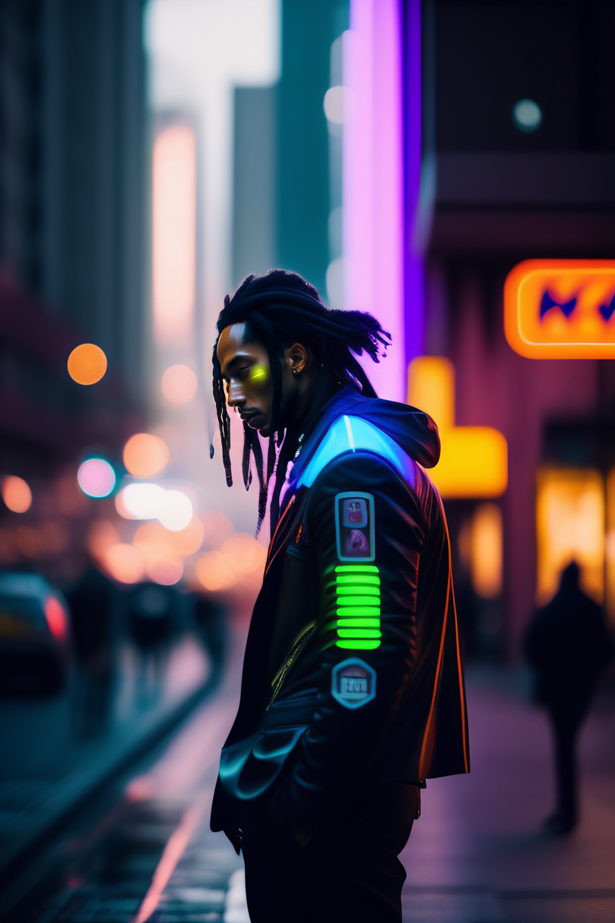 Lexica - Slow shutter speed photo of a cyberpunk bob marley with neon ...
