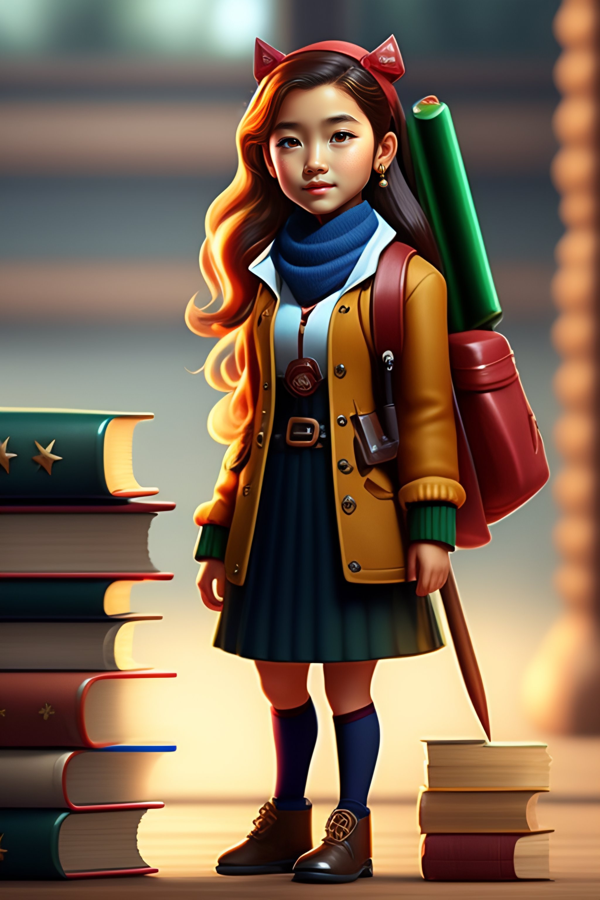 Lexica - Board game character, girl a student who studies at school age ...