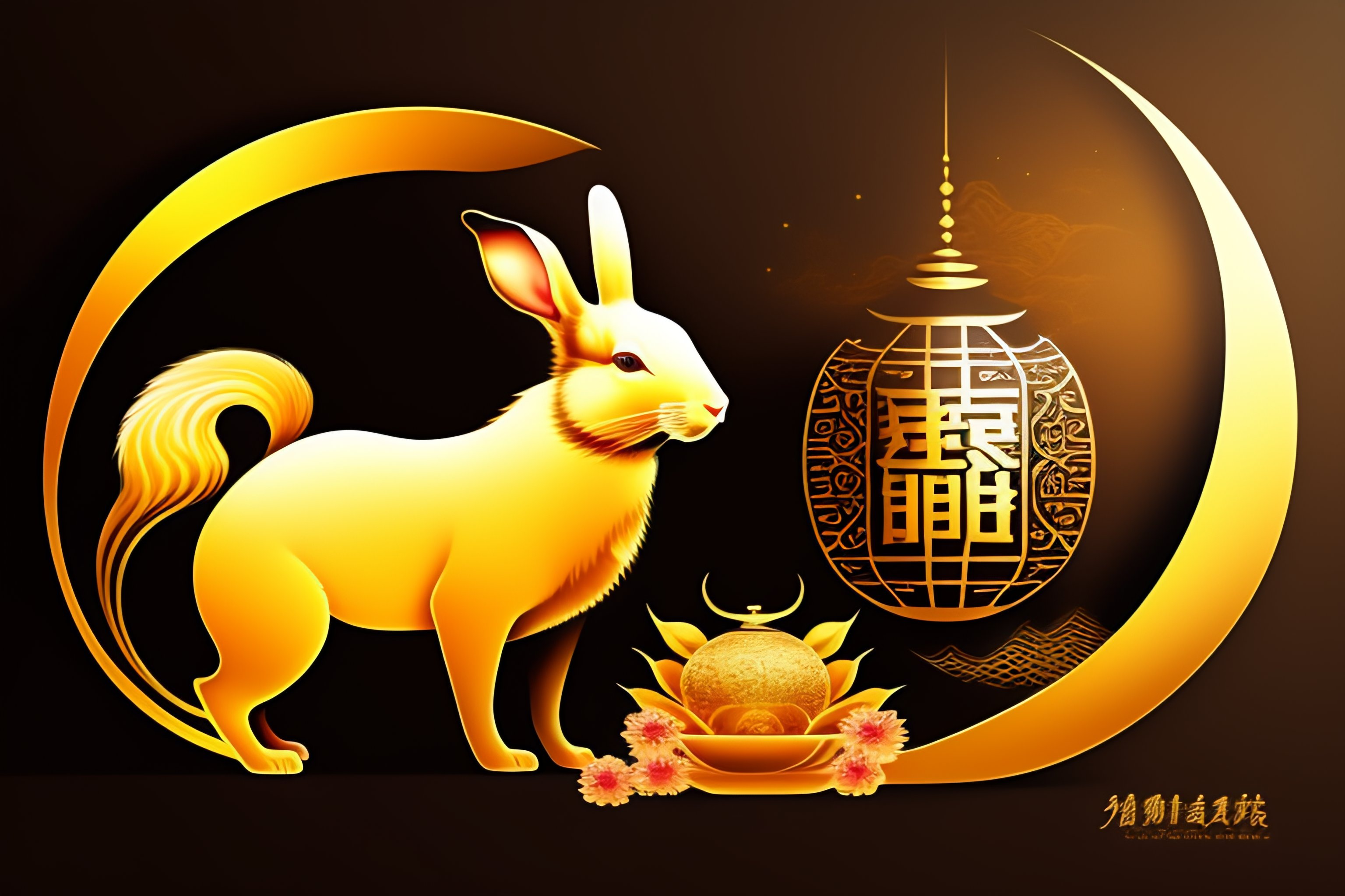 Lexica - Chinese painting for Chinese New Year 2023, gold rabbit ...
