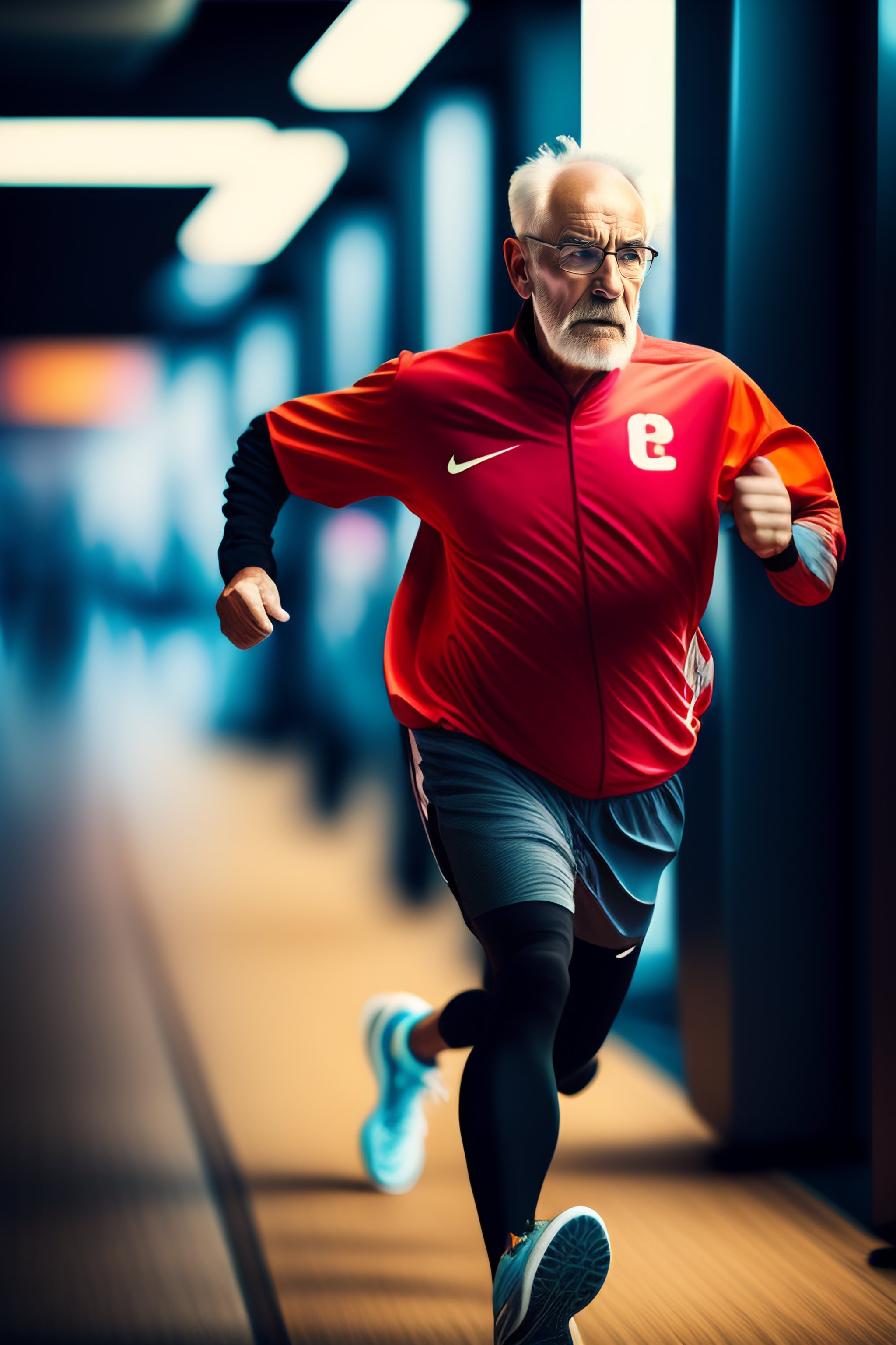 Lexica - A angry old man running in treadmill
