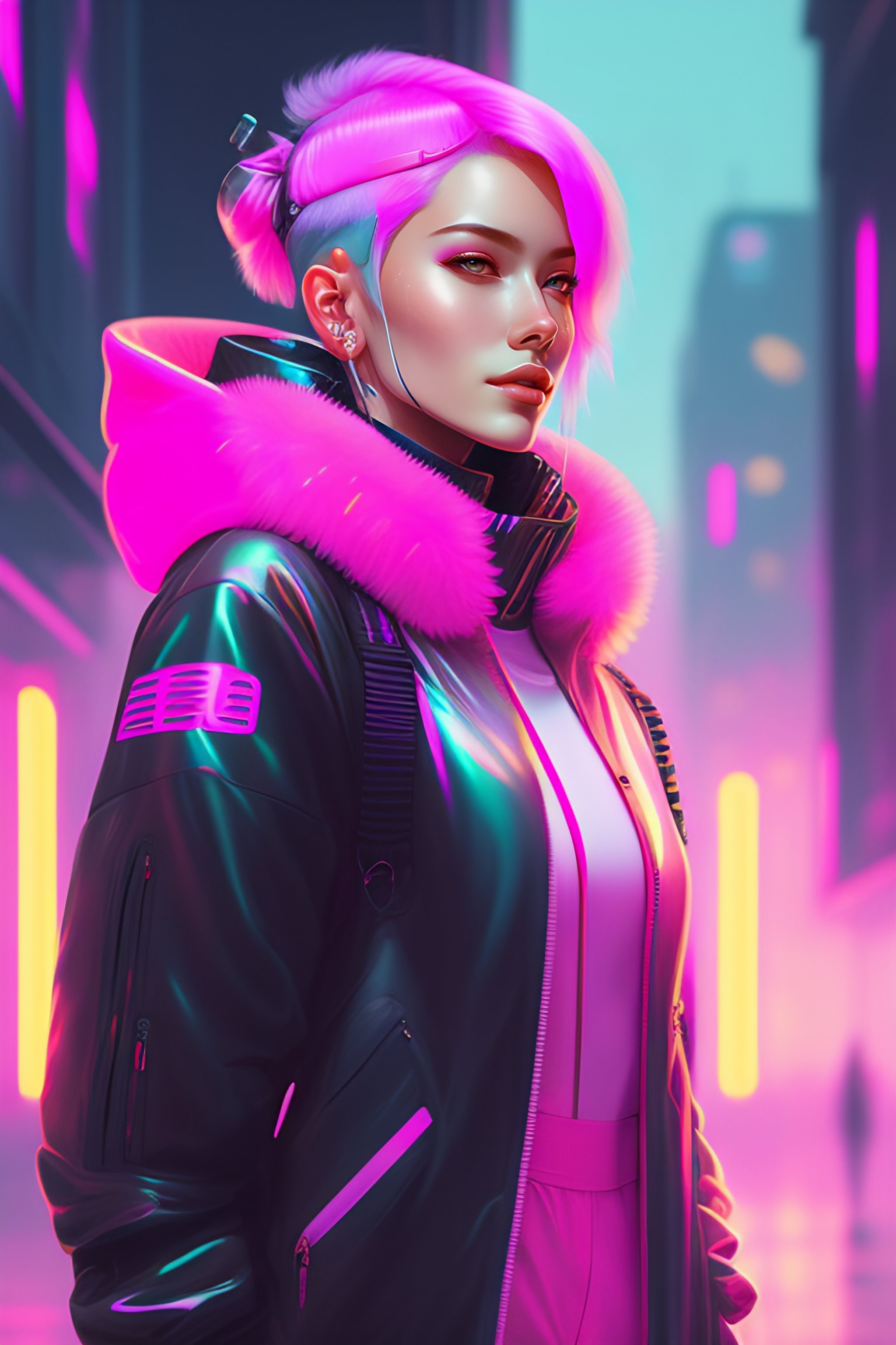 Lexica - Detailed portrait of smiling cyborg girl, cyberpunk futuristic ...