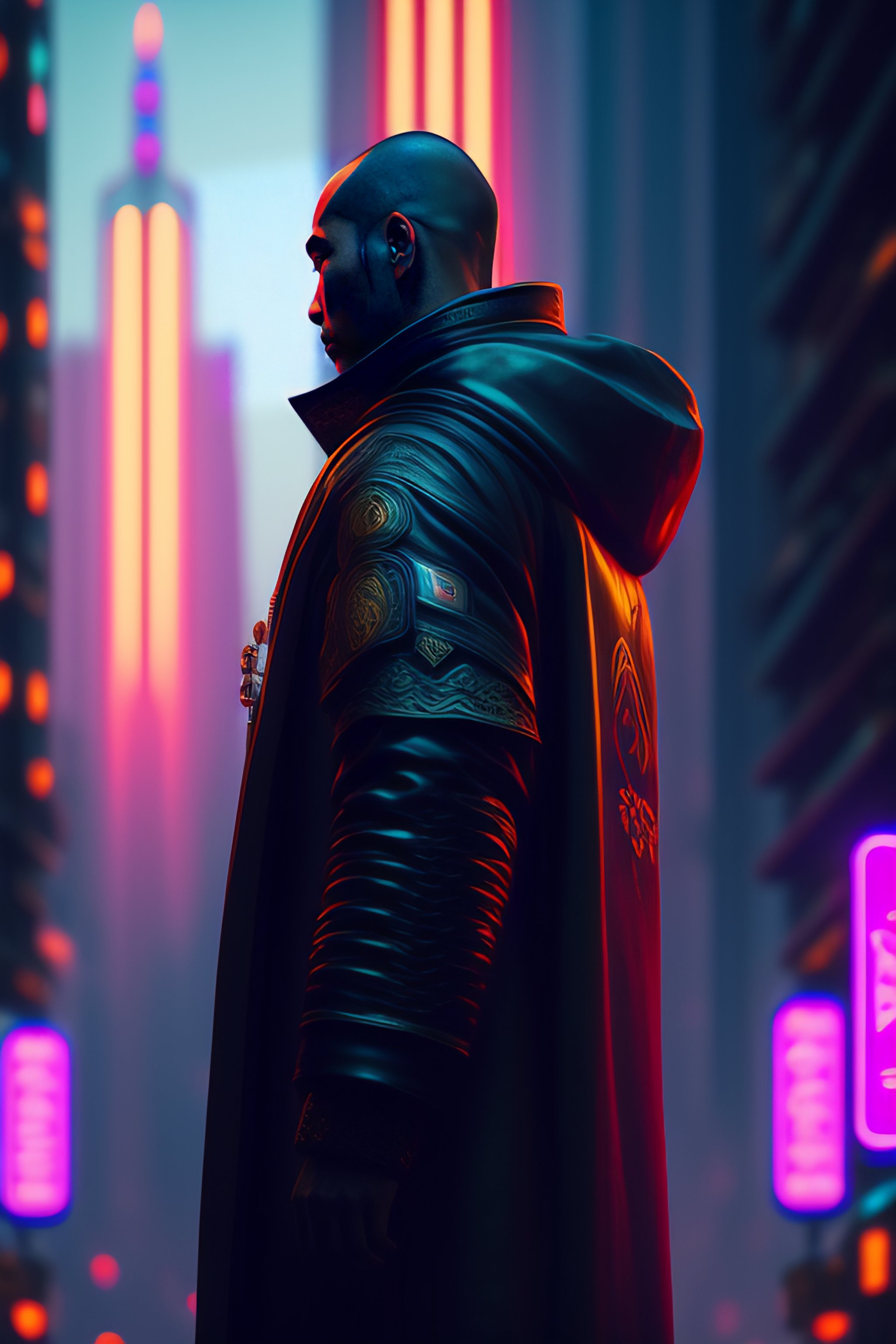 Lexica - Cyberpunk, buddhist monk, city, neon, skyscrapers, lights ...