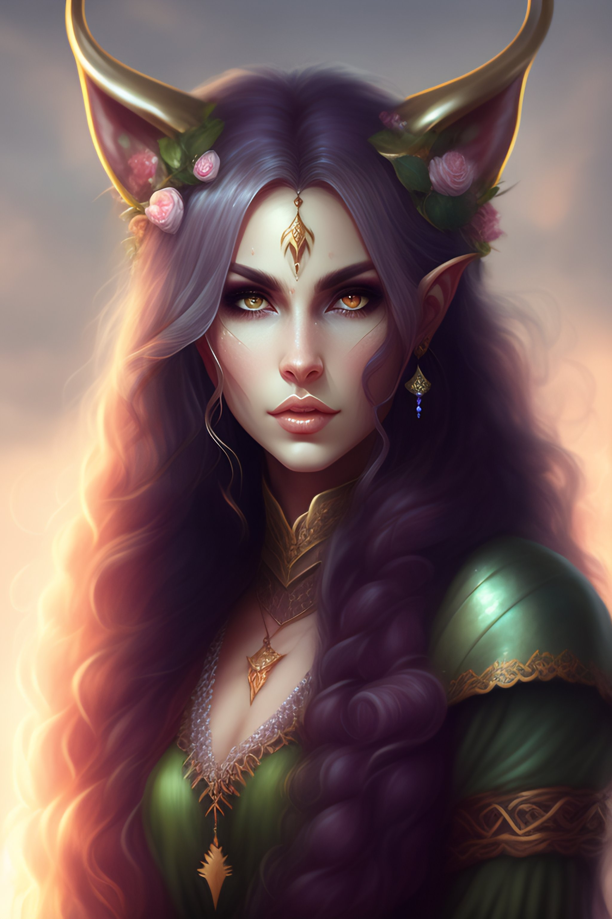 Lexica - Woman with long rosette hair, cubby, long skinny face, big ...