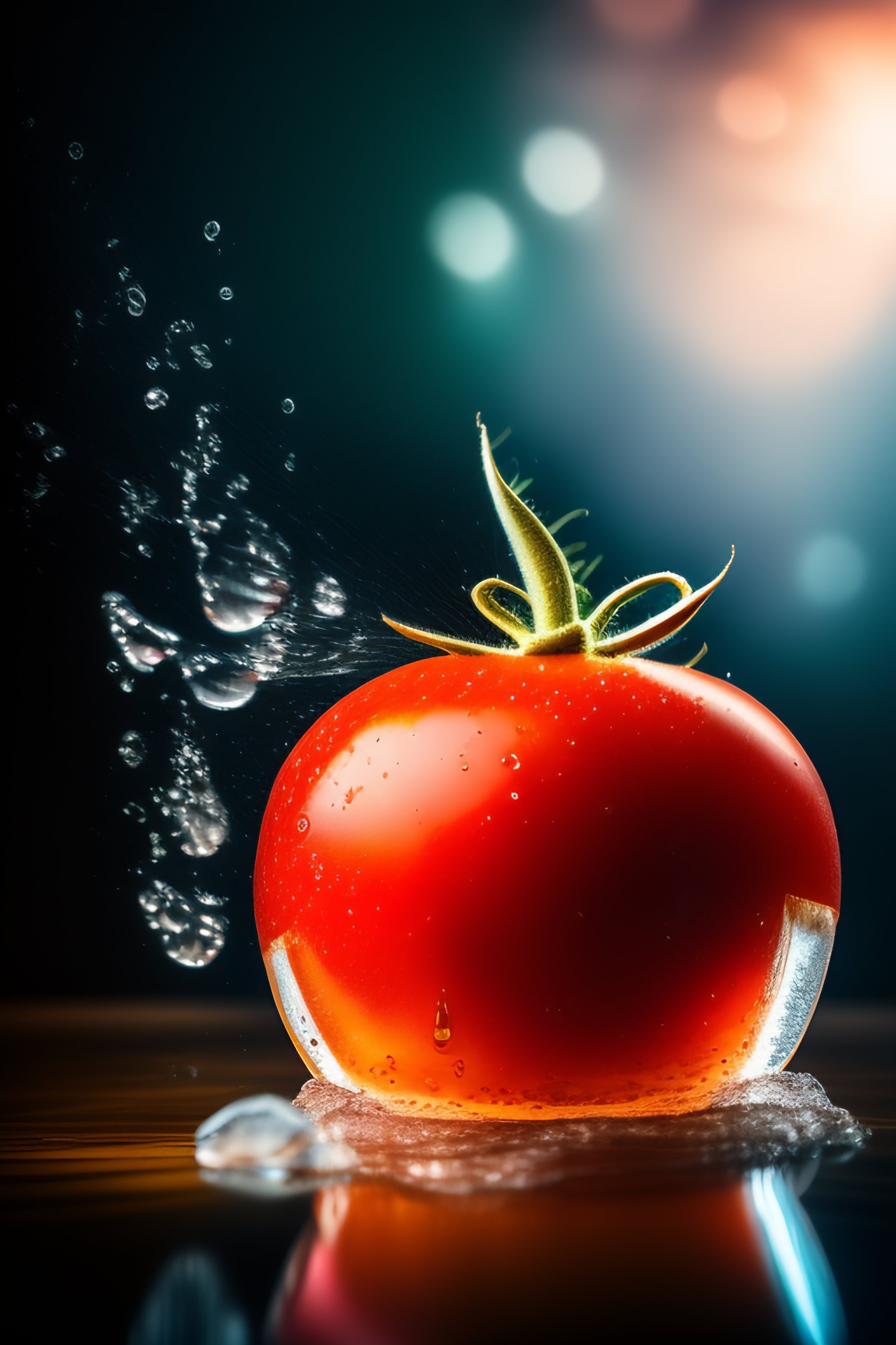 Lexica - Cinematic photograph of a tomato in center, ice cubes, dill ...