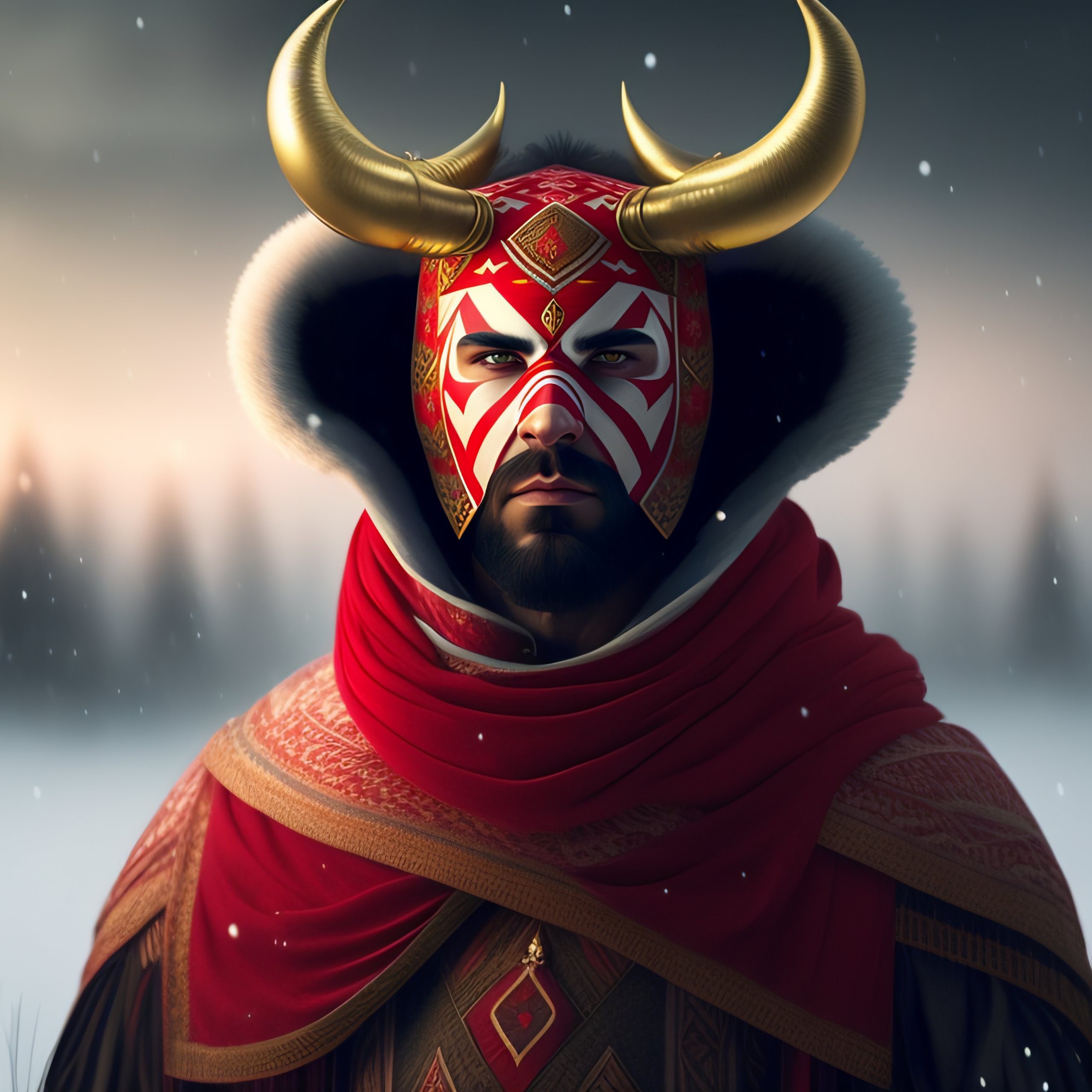 Lexica - A balkan man wearing a kuker mask with horns and a long horn ...