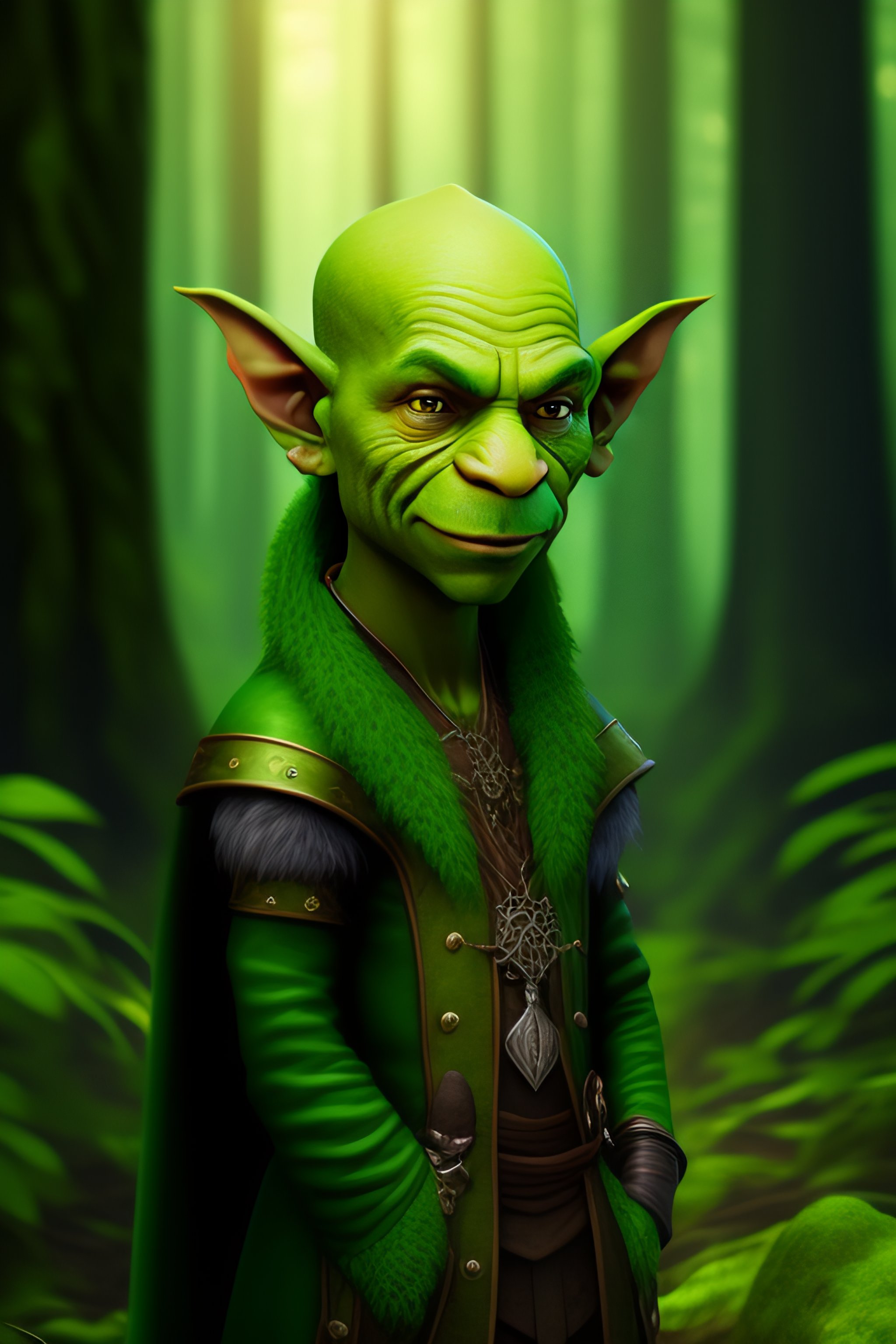 Lexica - Portrait of a small male green-skinned goblin druid with a ...