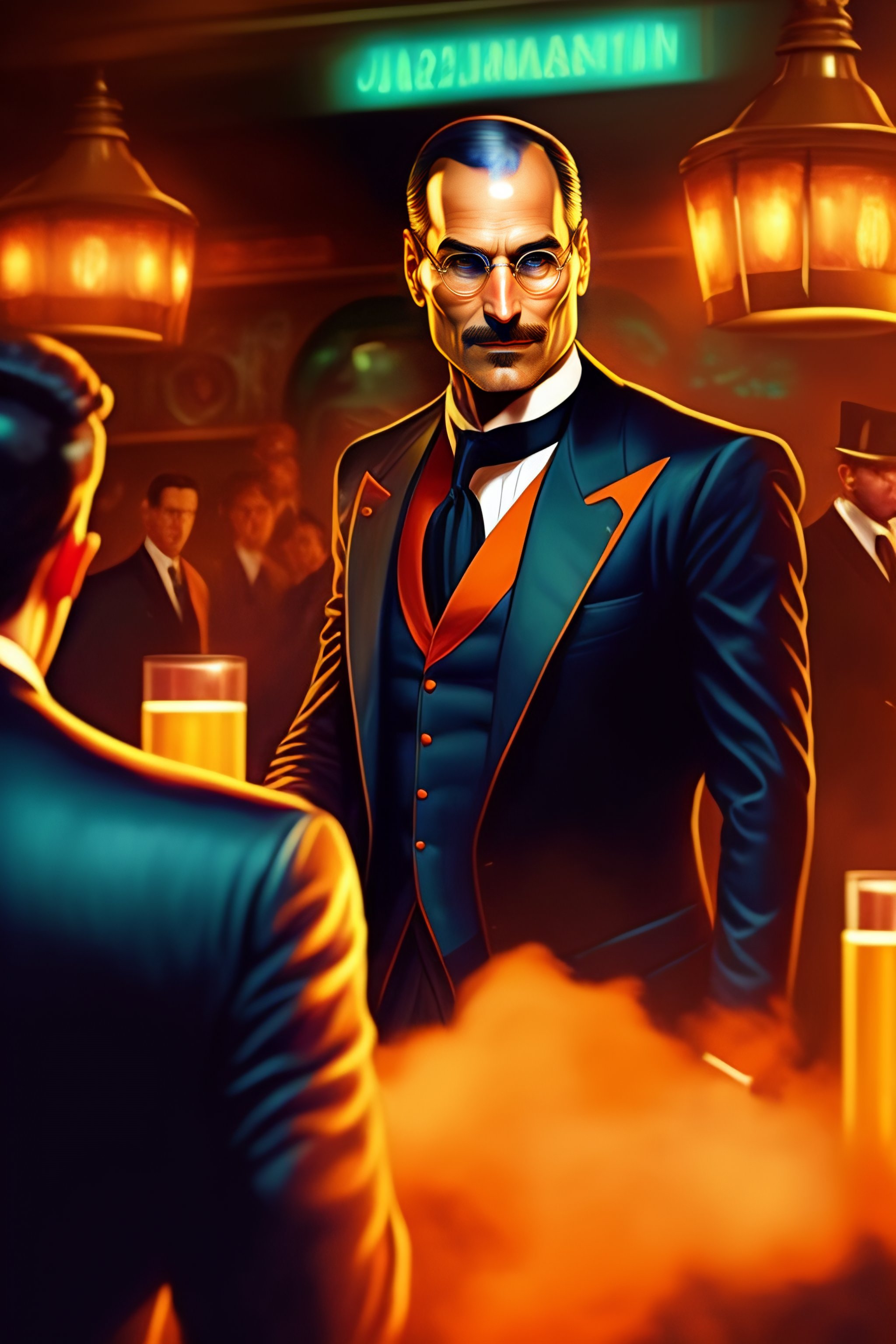 Lexica - Steve jobs inside a vintage bar in 1920s,black batman suit ...