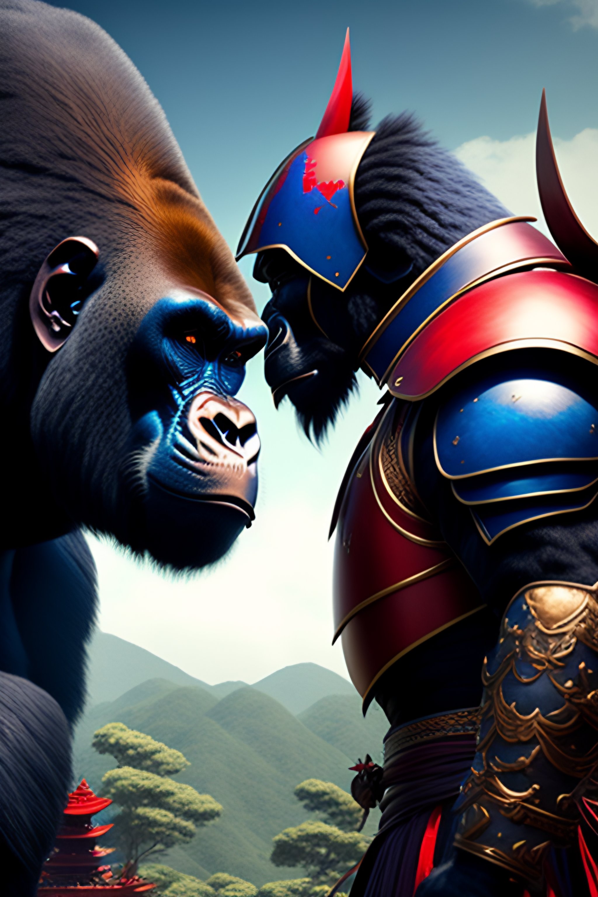 Lexica - A highly detailed matte painting of two Gorilla Samurai in ...