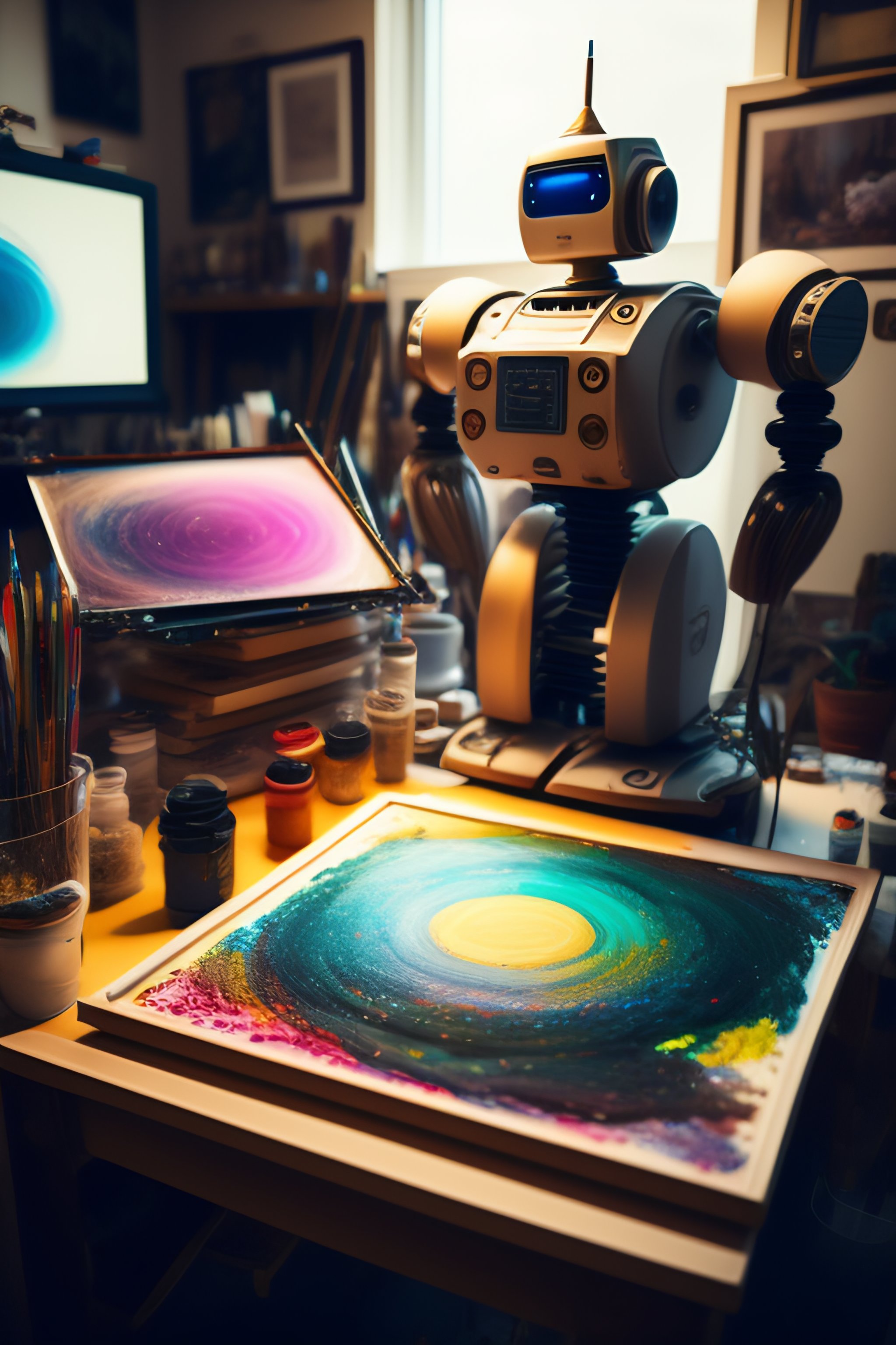Lexica - A messy artist's workshop, inside is a robot painting a self ...