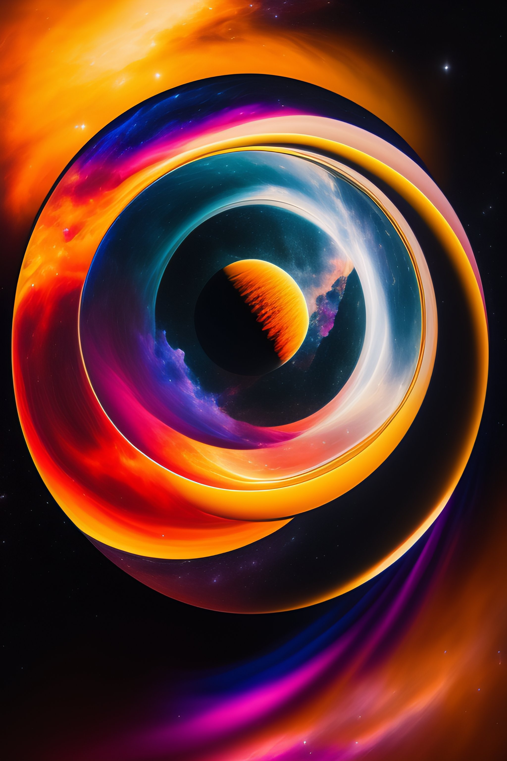 Lexica - Cubist rendition of a reflective sphere in a nebula