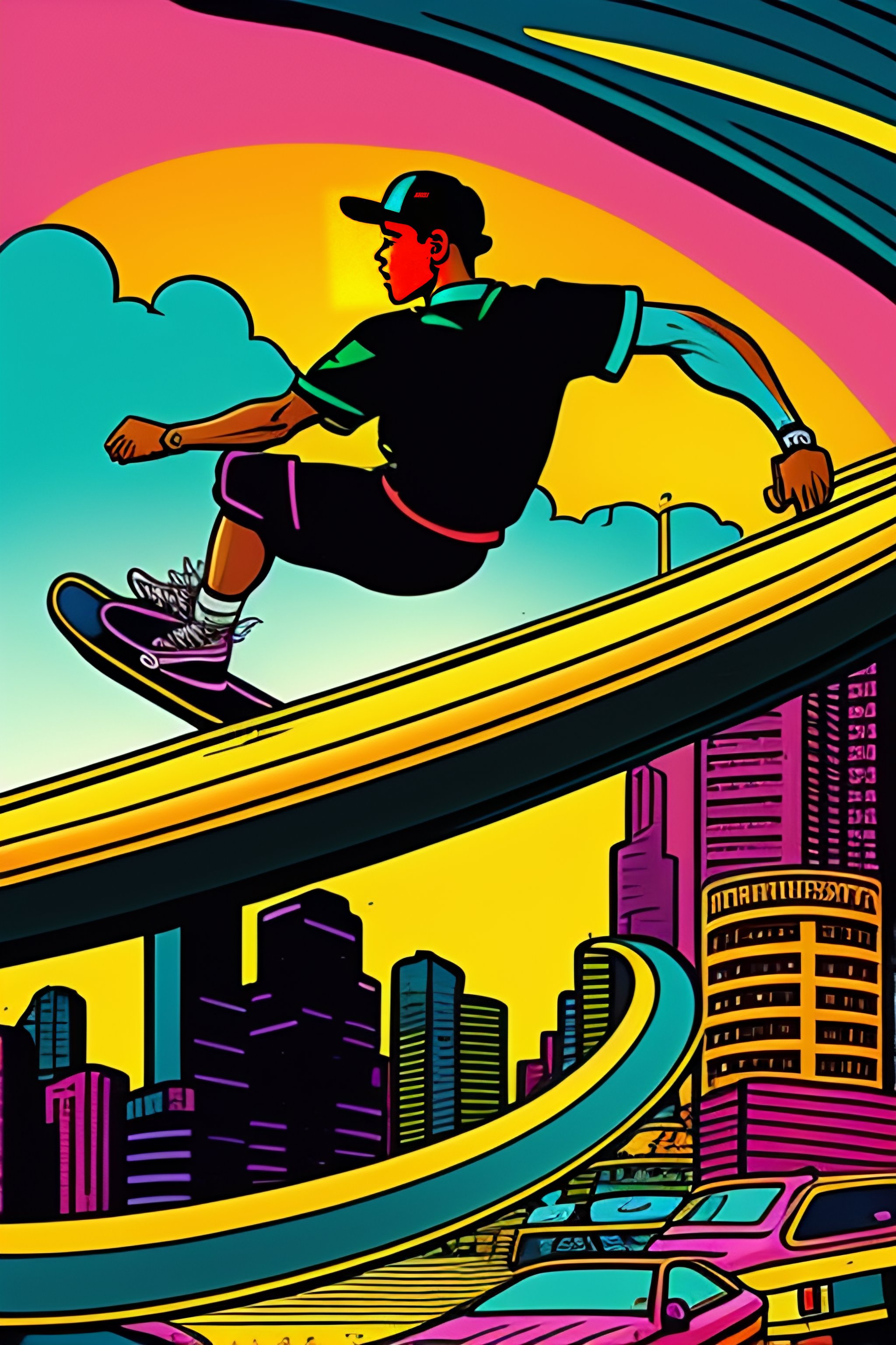 Lexica - 90s comic Graphic art of a person riding a skateboard with ...