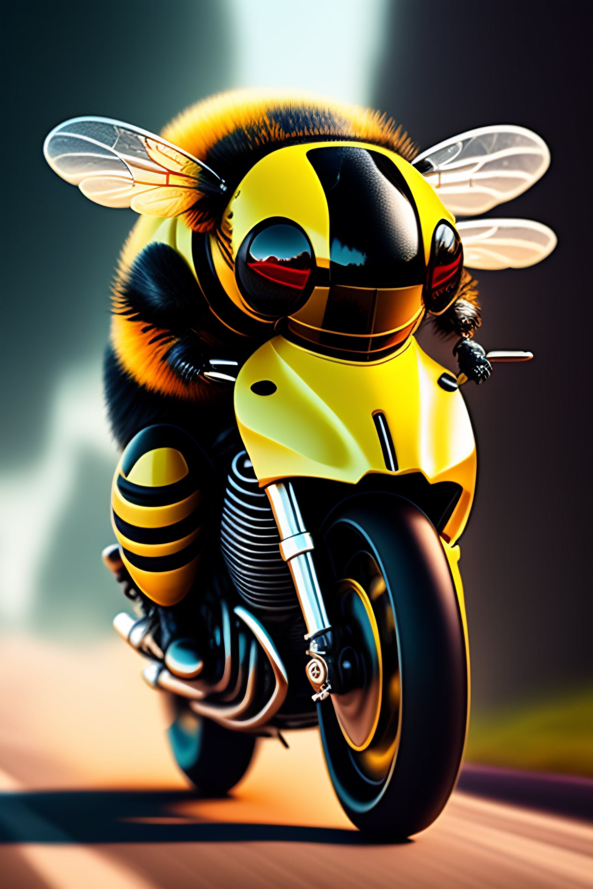 Lexica - A bee driving a motorcycle
