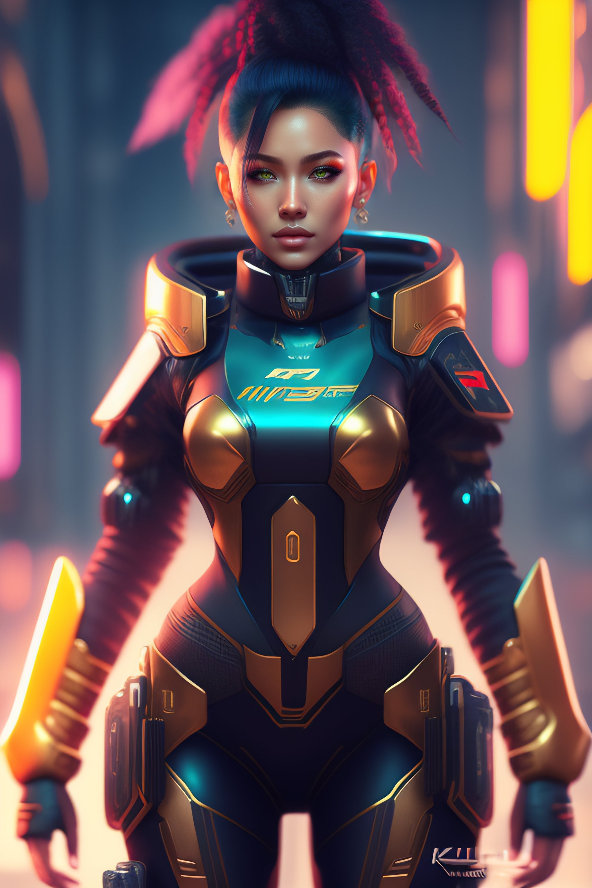 Lexica - Cuberpunk. Mech Punk clothes with short hair girl, battle ...